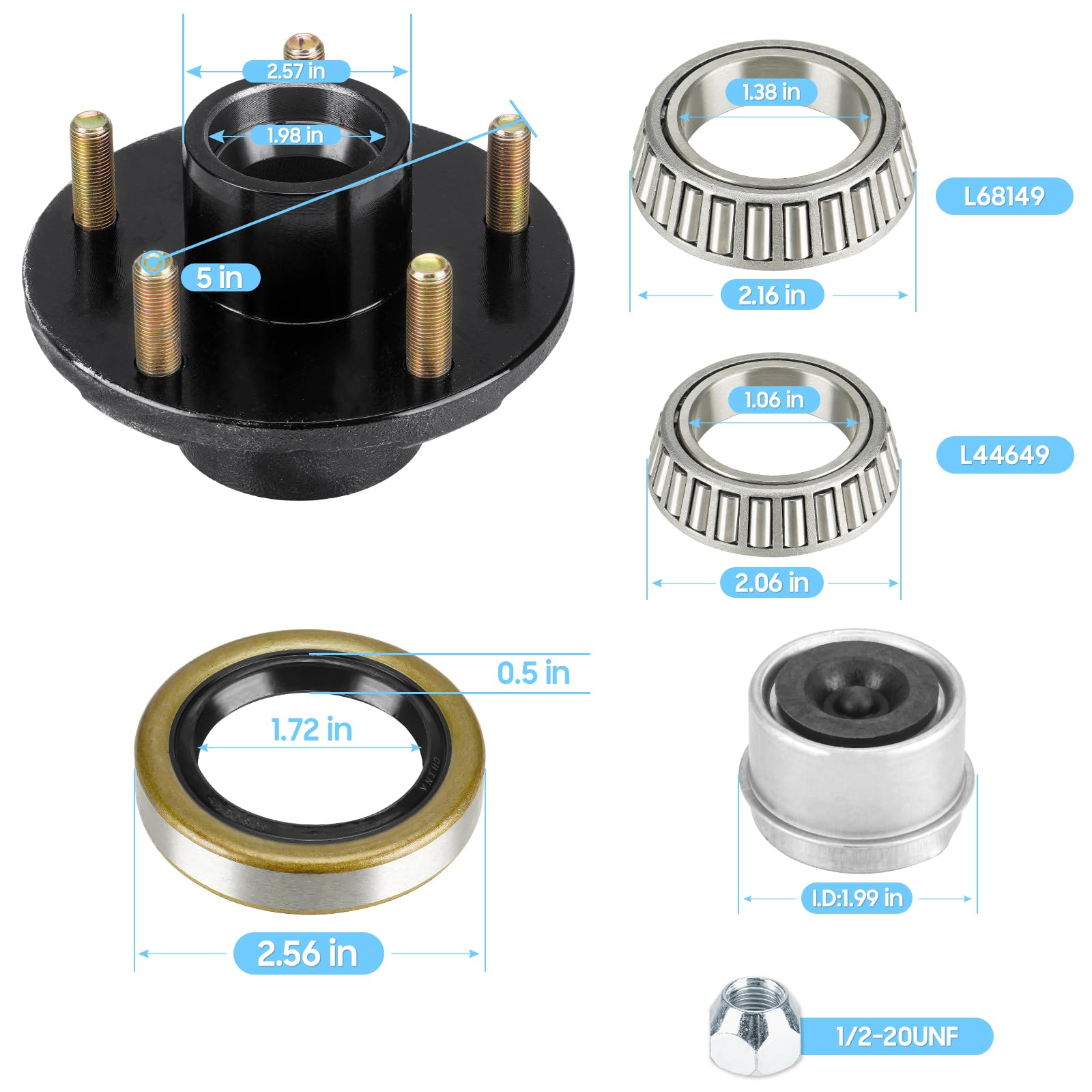 Snapklik.com : Trailer Wheel Idler Hub Kit, 5-Hole, 5" Bolt Circle ...