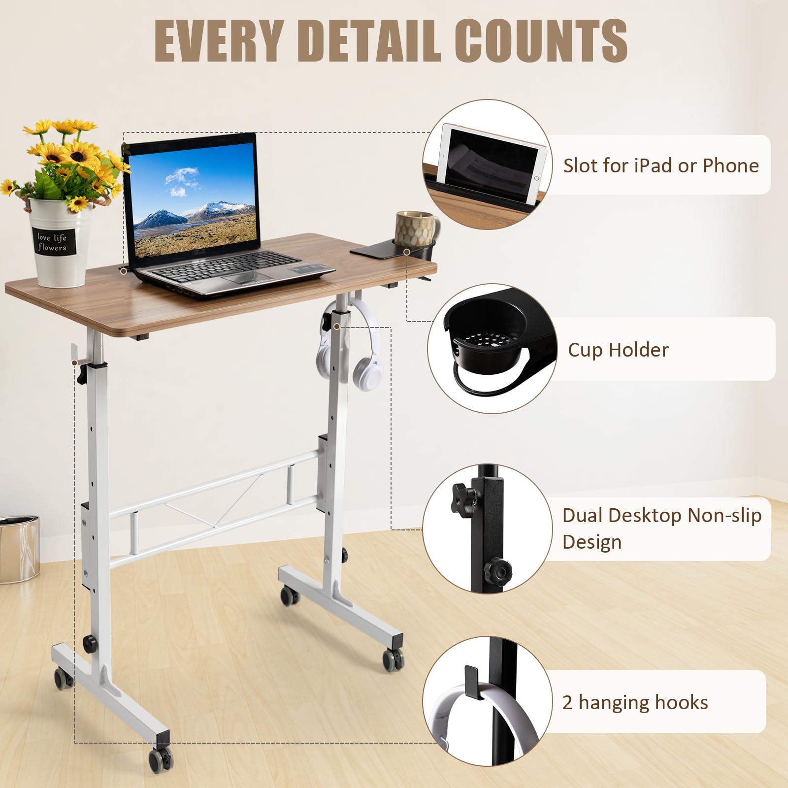 SIDUCAL Standing Desk Adjustable Height, Small Mobile Stand Up Desk ...