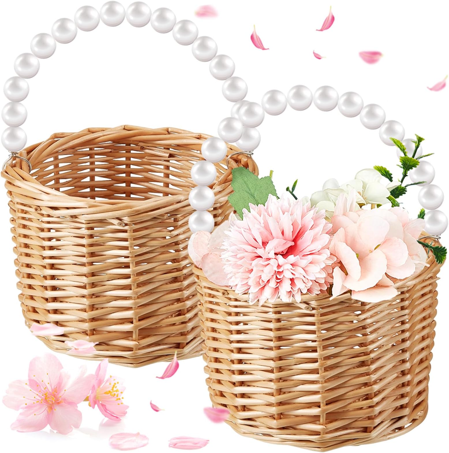 Amazon.com: Soaoo Set of 2 Flower Girl Baskets for Weddings Wicker ...