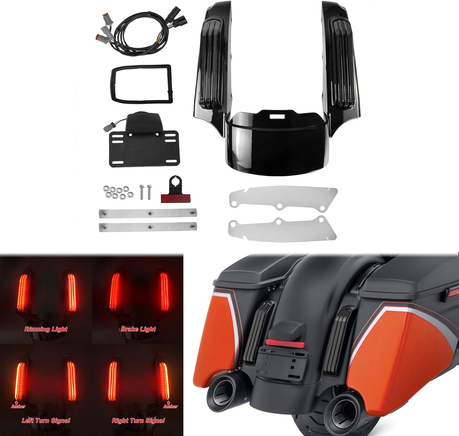 Amazon.com: HCmotorku Motorcycle Rear Fender Extension with LED Turn ...