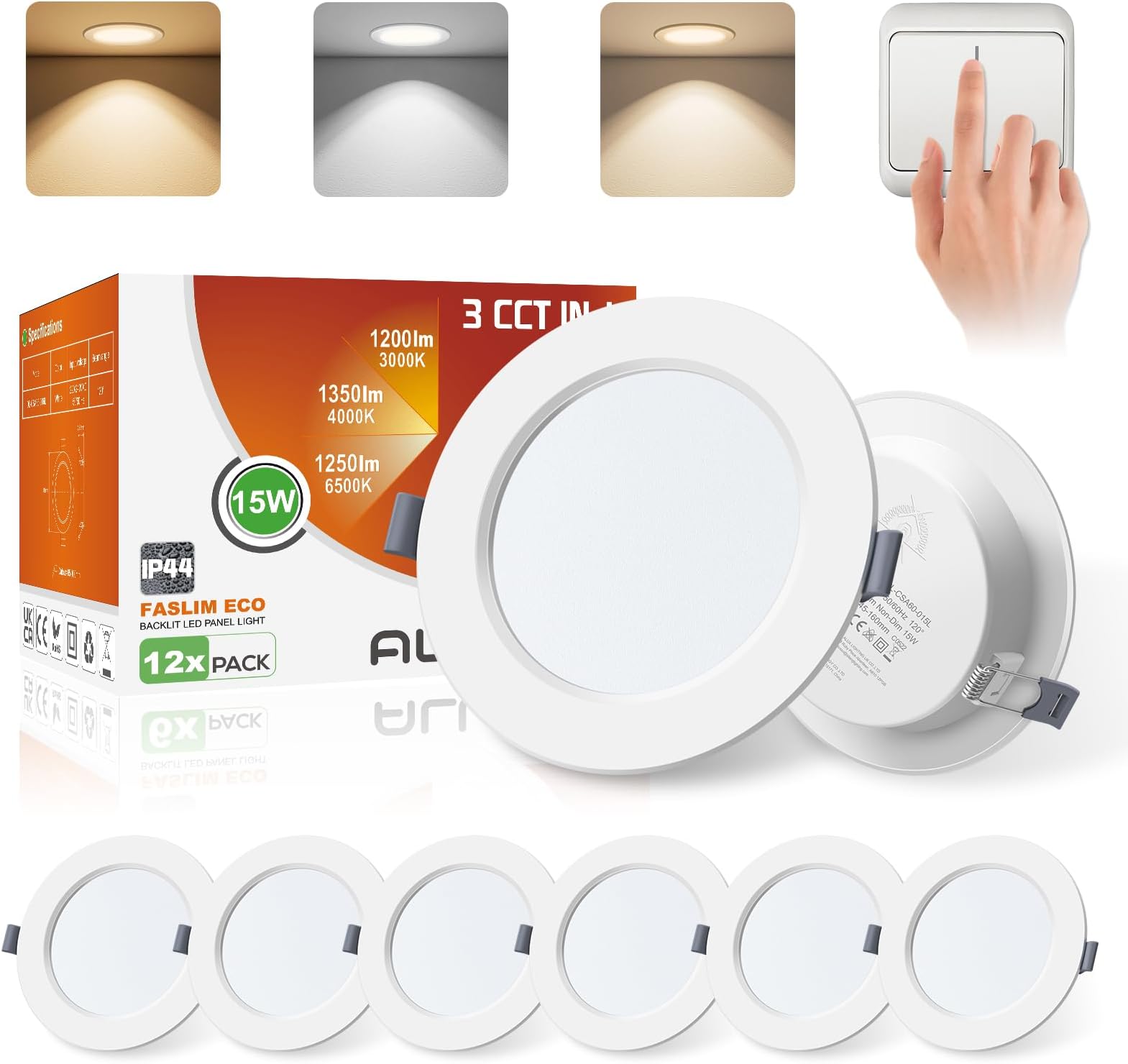 Set di 3 Faretti led da incasso per mobili, 230 V, 3,5 W, IP44 G4, 15 ...