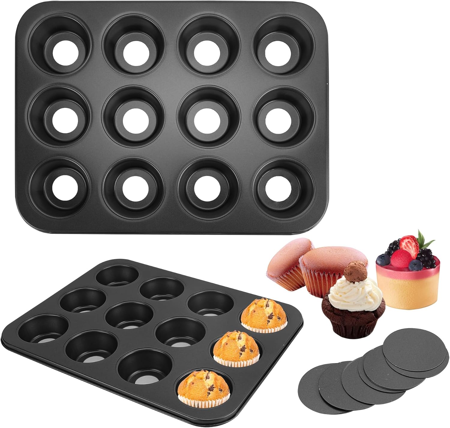 YKUKIZEE 2 Pack Mini Muffin Tray with Removable Bottom Non Stick, Mini ...