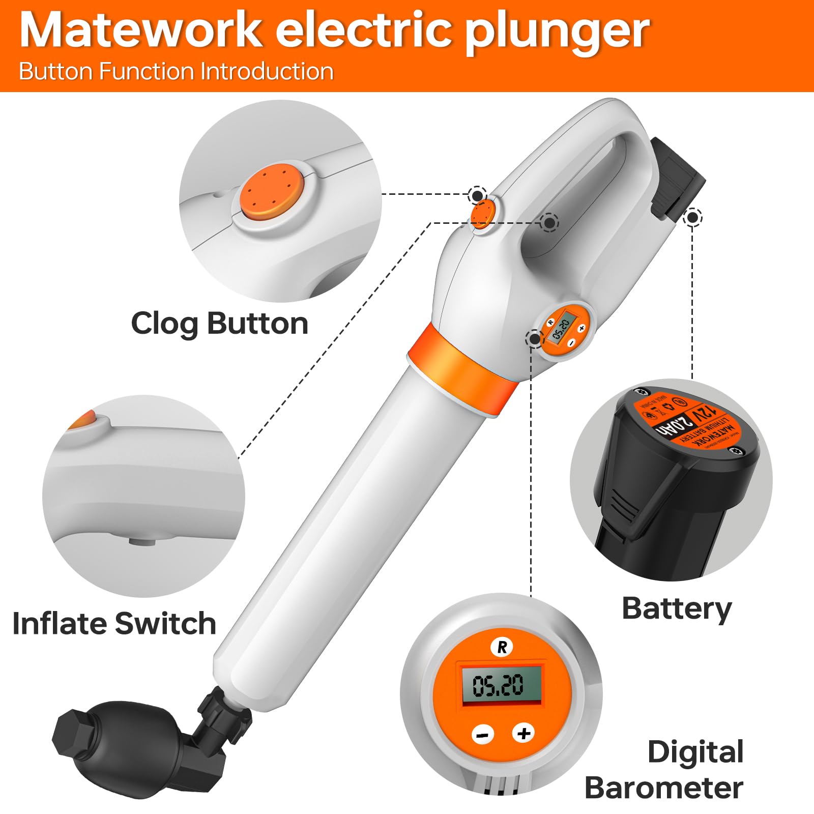 Snapklik.com : Matework Electric Toilet Plunger, High Pressure Plunge ...
