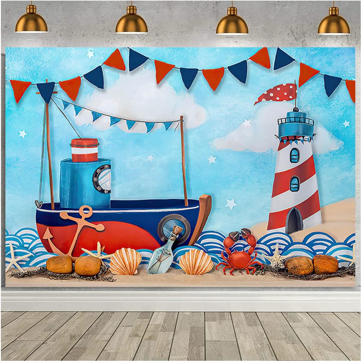 Amazon.com : Blue Wooden Nautical Backdrop Summer Nautical Holiday ...