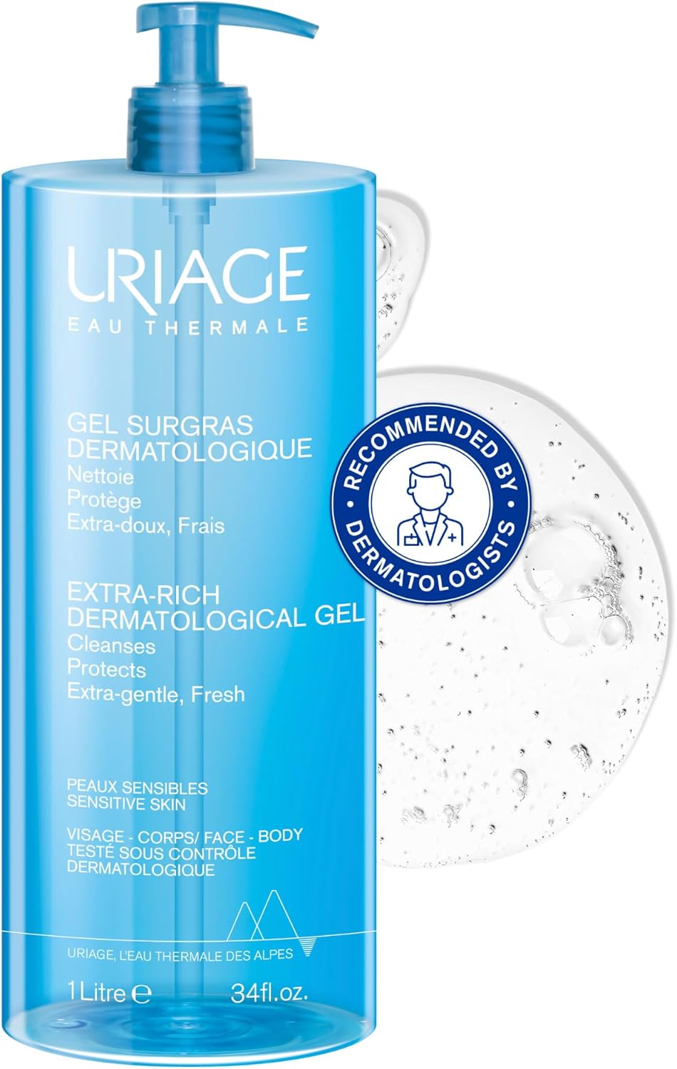 Uriage Extra-Rich Dermatological Cleansing Gel 1L - Fresh Face & Body ...