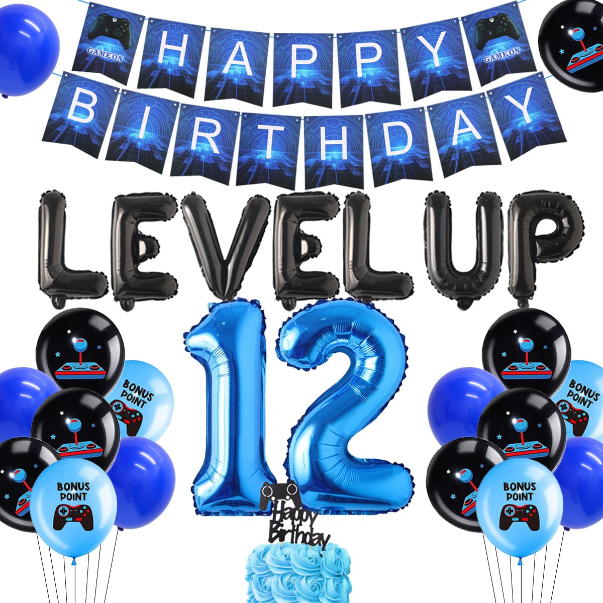 Amazon.com: 12th Birthday Party Decorations Video Game Blue 12 Years ...