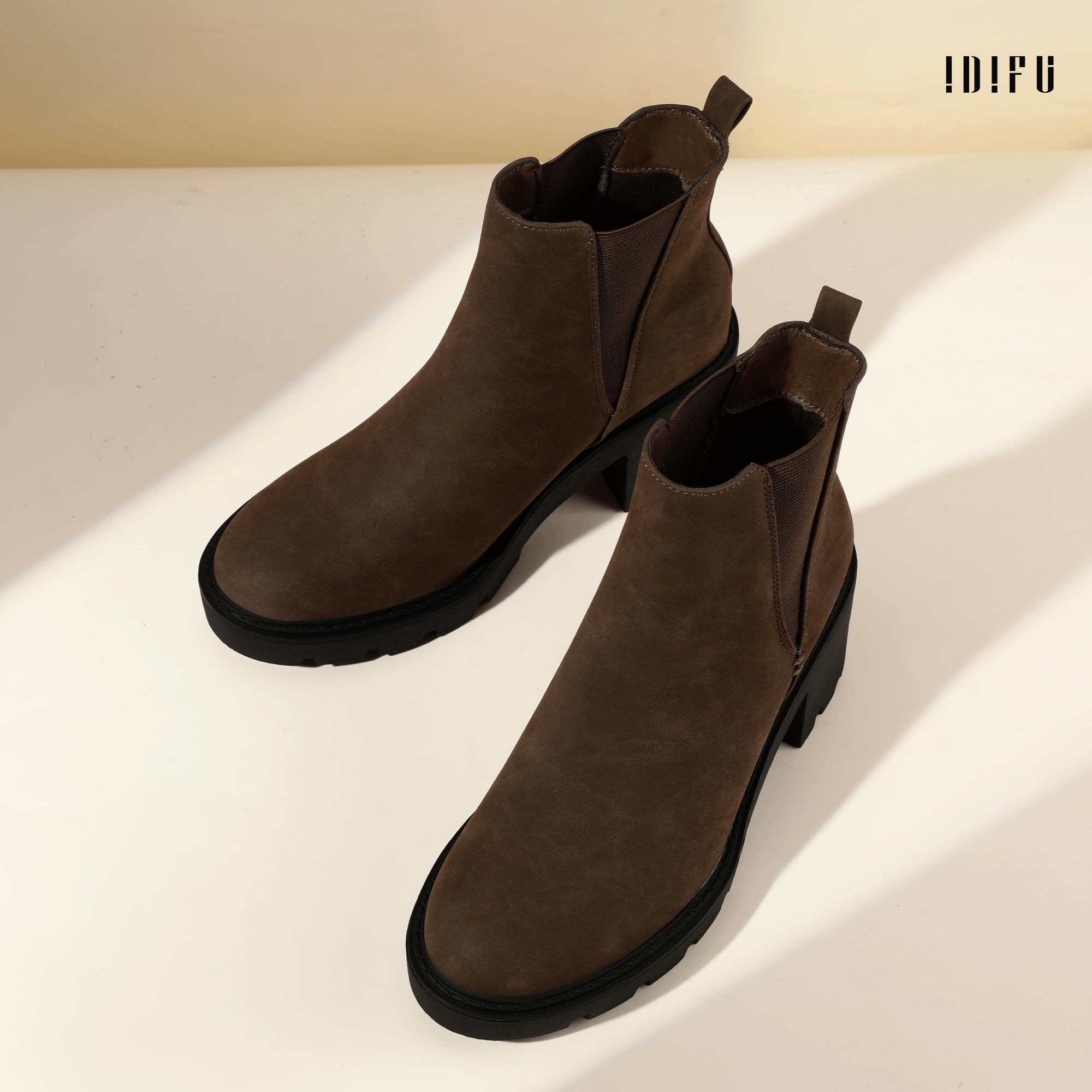 Snapklik.com : IDIFU Brown Chelsea Boots Womens Ankle Boots Low Short ...