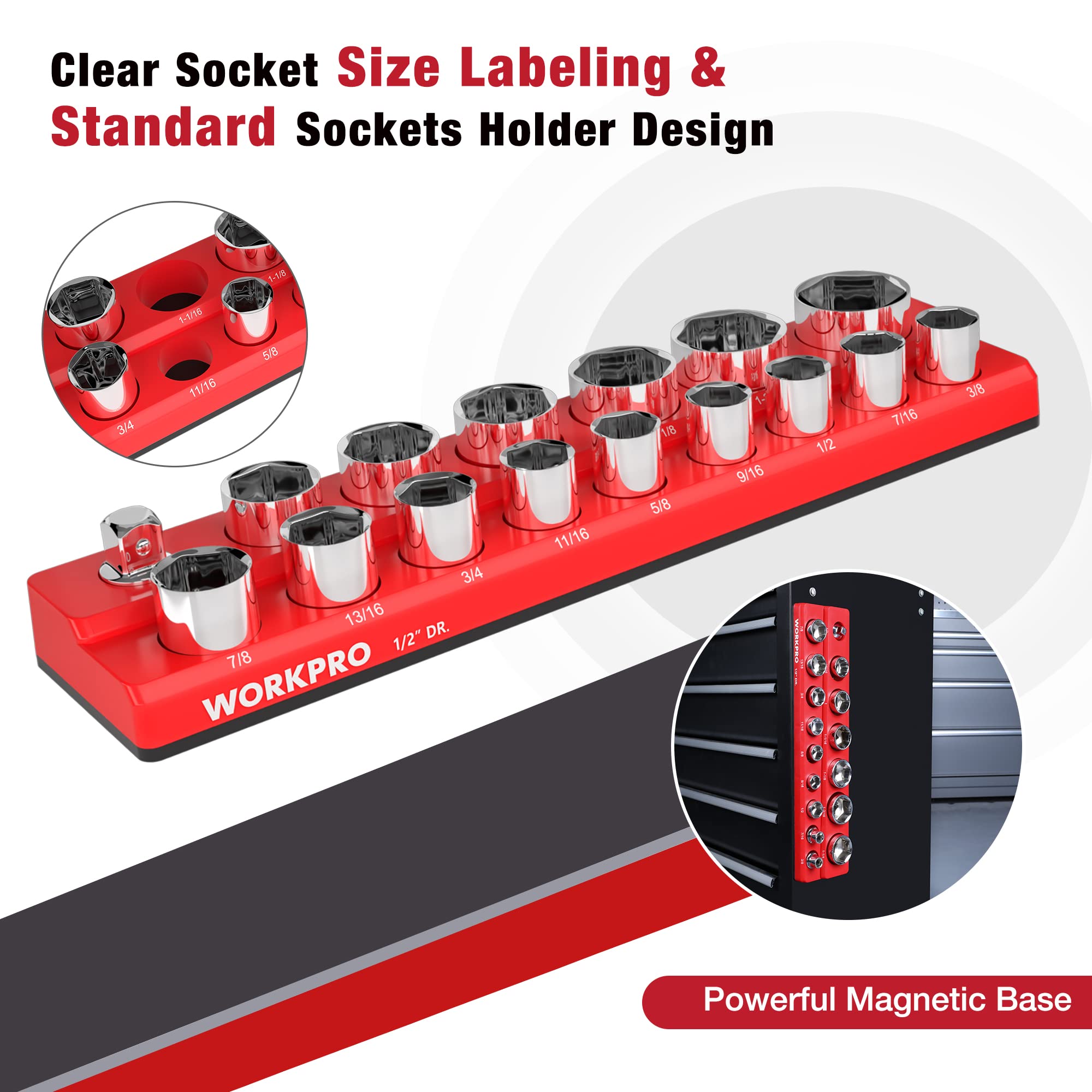 Snapklik.com : WORKPRO Magnetic Socket Organizer, 1/2-Inch SAE Socket ...