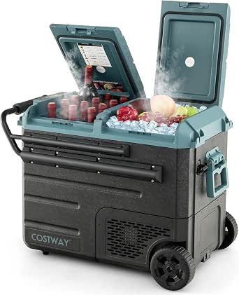 COSTWAY Car Refrigerator with Wheels, 51-Quart Dual-zone Electric ...