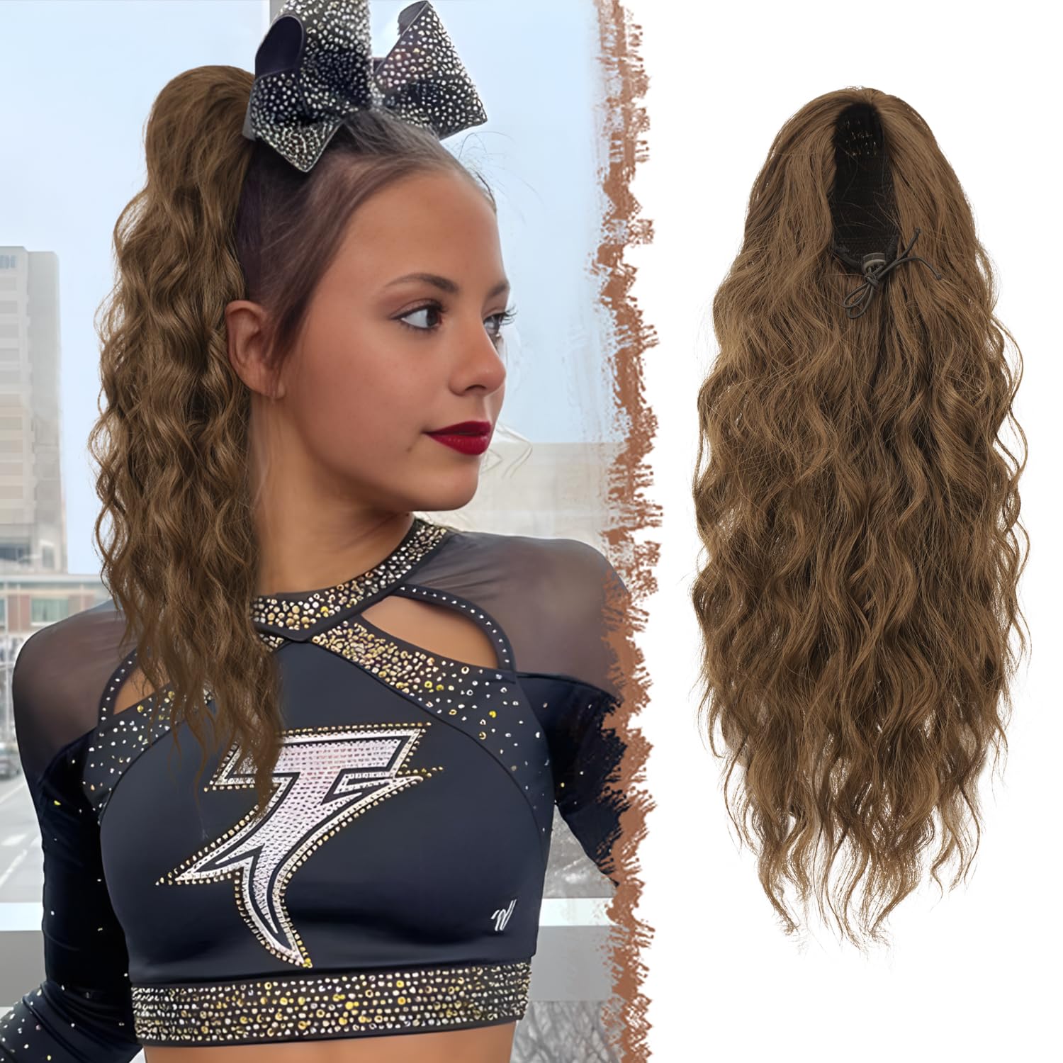 Amazon.com : FESHFEN Cheer Ponytail Extensions, 18 inch Long Curly Wavy ...
