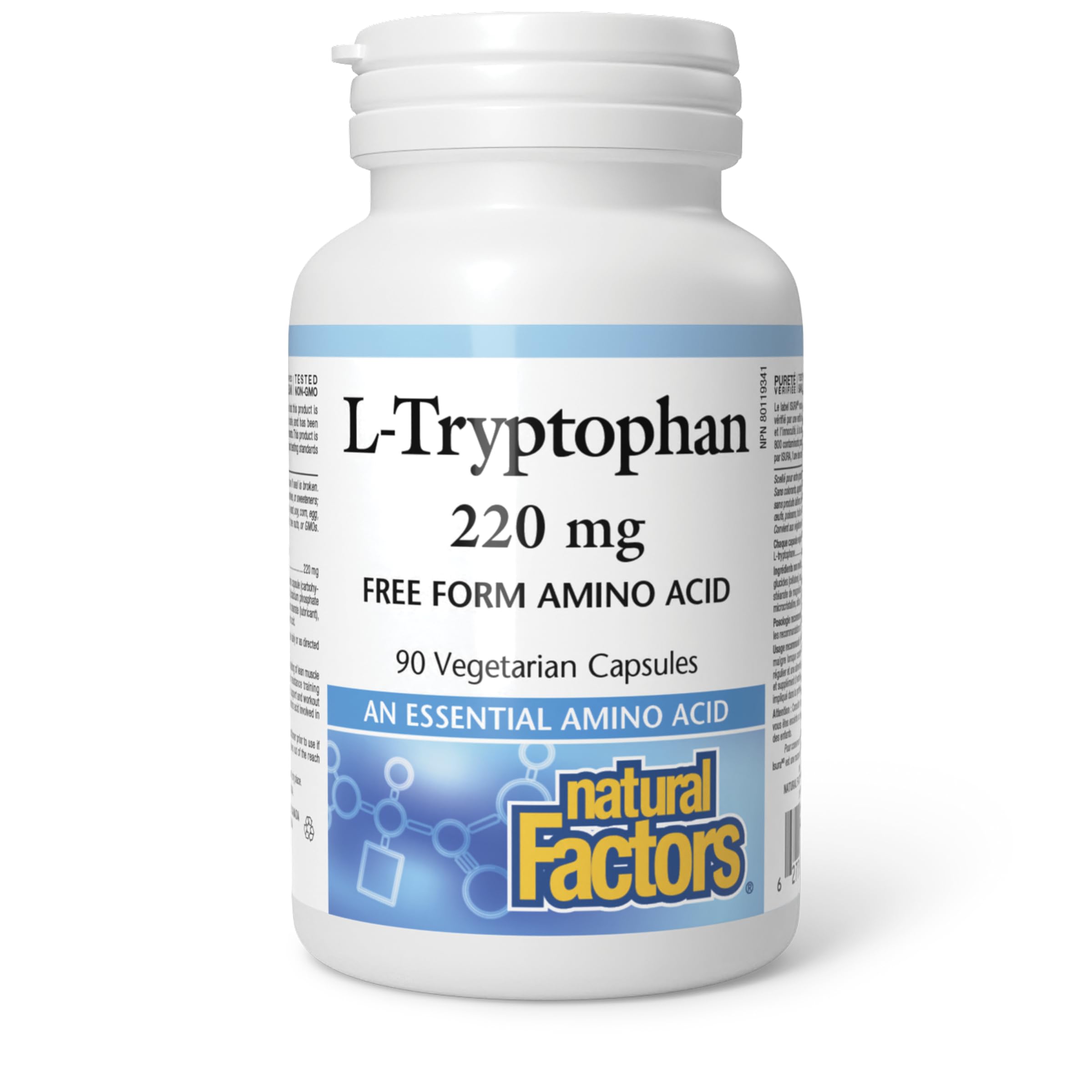 Natural Factors L-Tryptophan 220 mg, 90 vegetarian capsules, Free Form ...