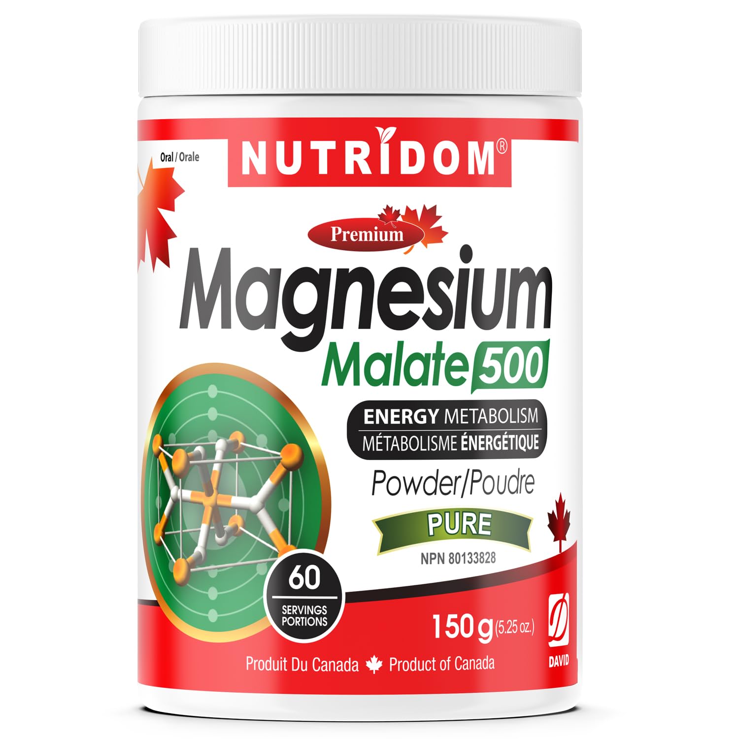 Nutridom Magnesium Malate Powder 500mg, 150g, 60 Servings, Unflavoured ...
