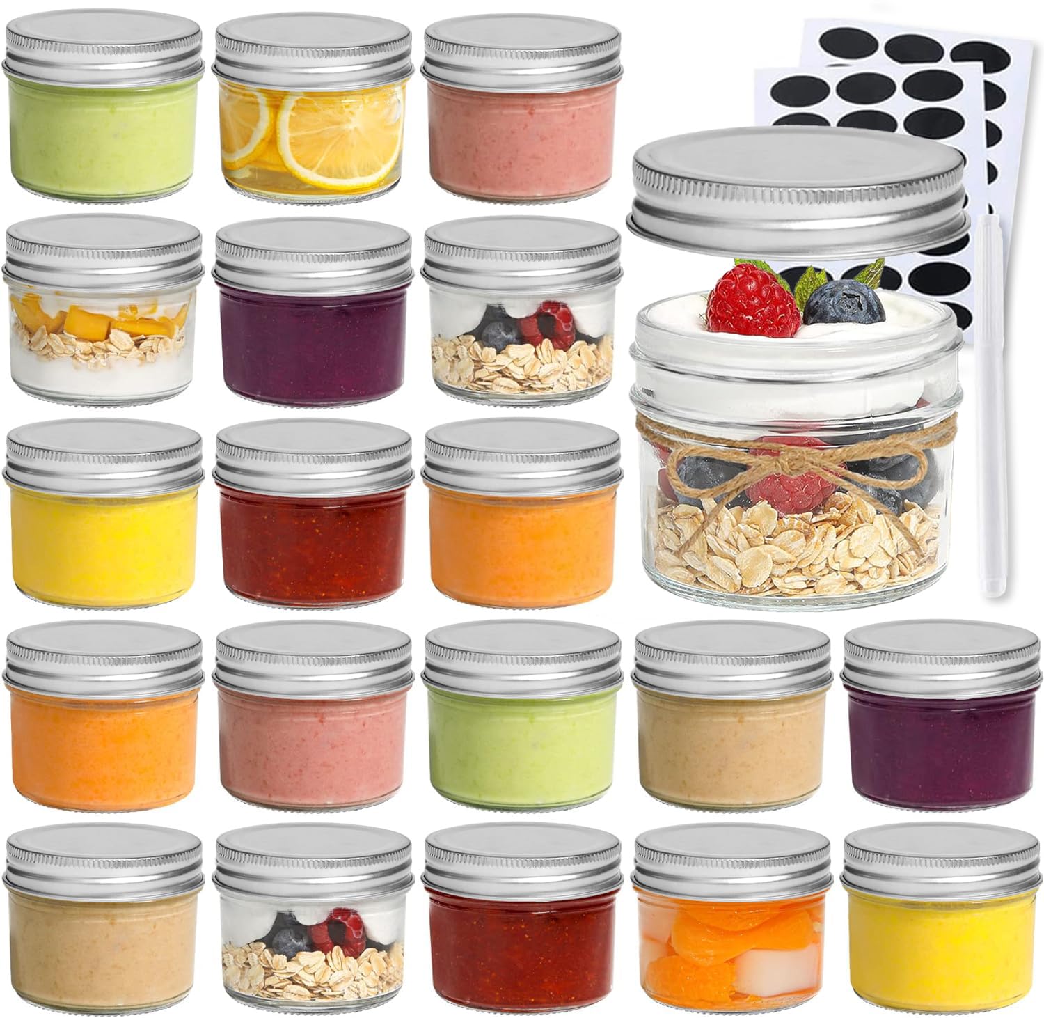 20 Pack Mini Mason Jars with Lids, 4oz Small Glass Canning Jar, Clear ...