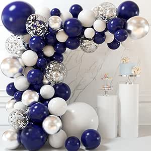 Amazon.com: MIAHART 135 Pcs Navy Blue Silver Balloon Garland Arch Kit 5 10 12 18 inches Royal ...