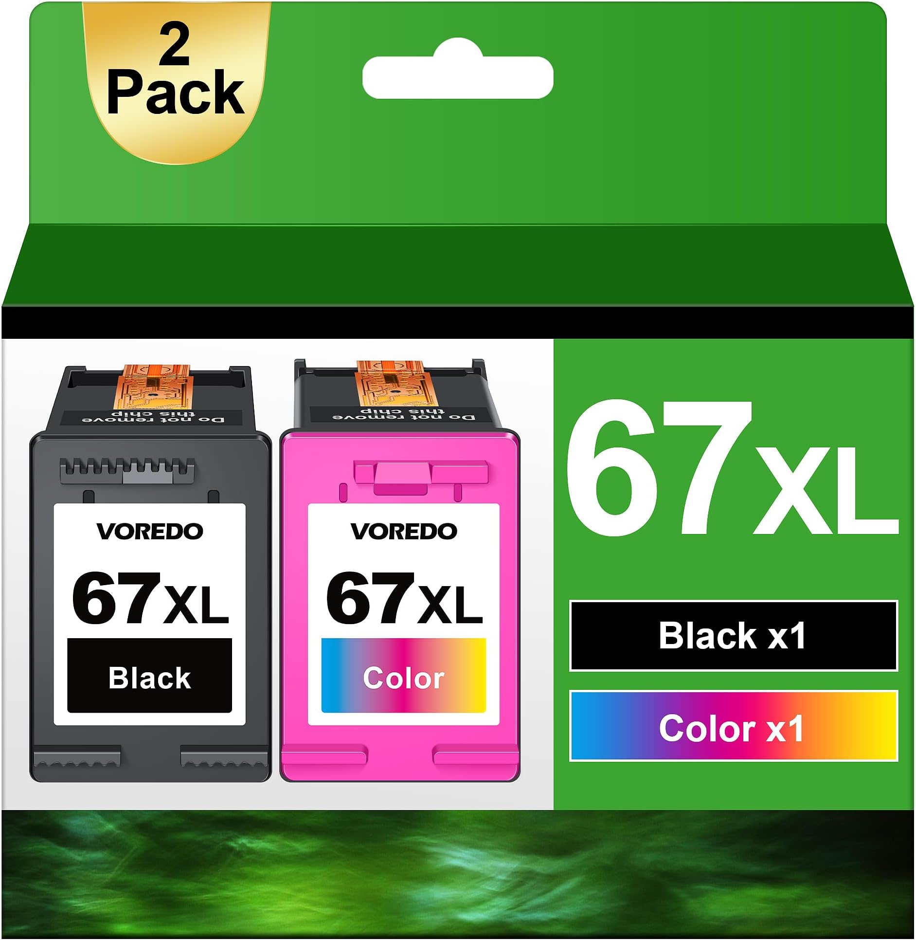 VOREDO 67XL for HP 67 Ink Cartridges Black Color Combo Pack HP67 XL ...
