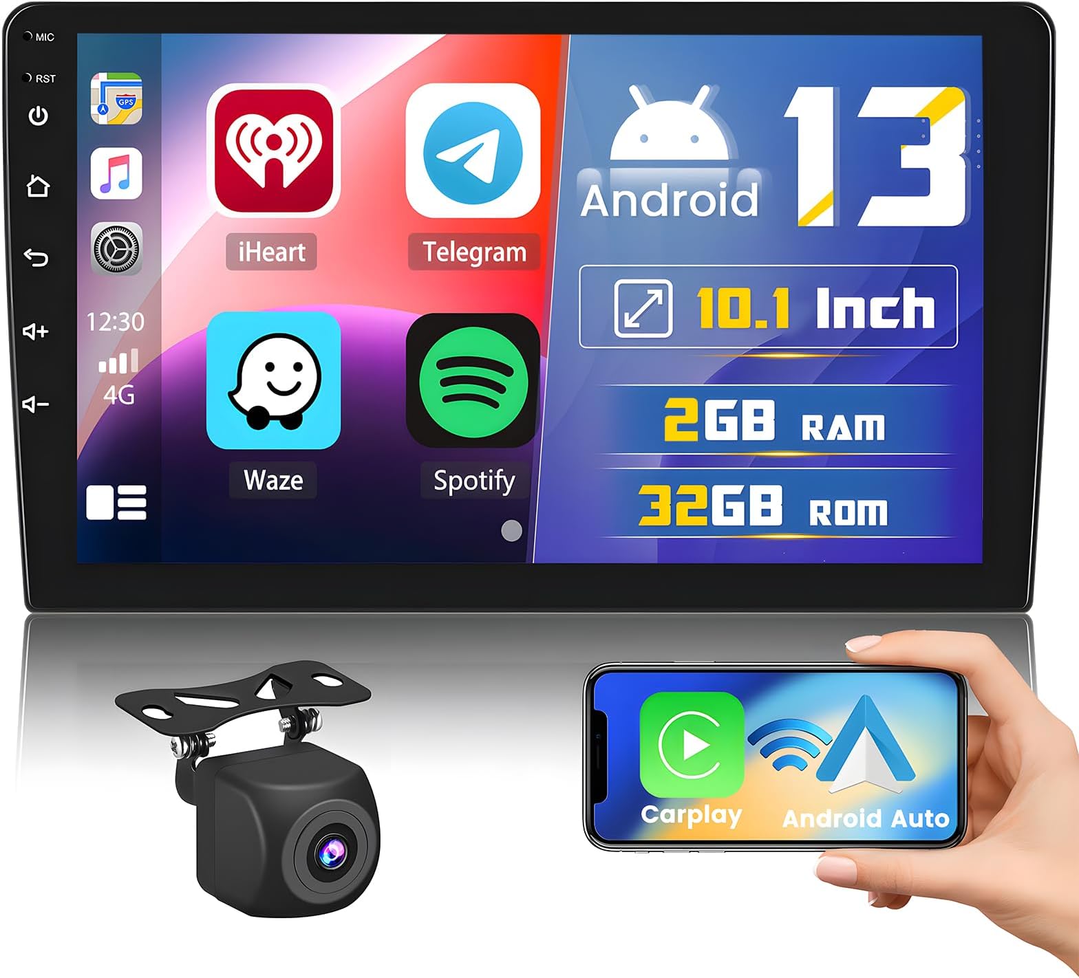 Amazon.com: [2G+32G] 10.1 inch Android 11 Double Din Car Stereo with Wireless/Wired CarPlay and ...