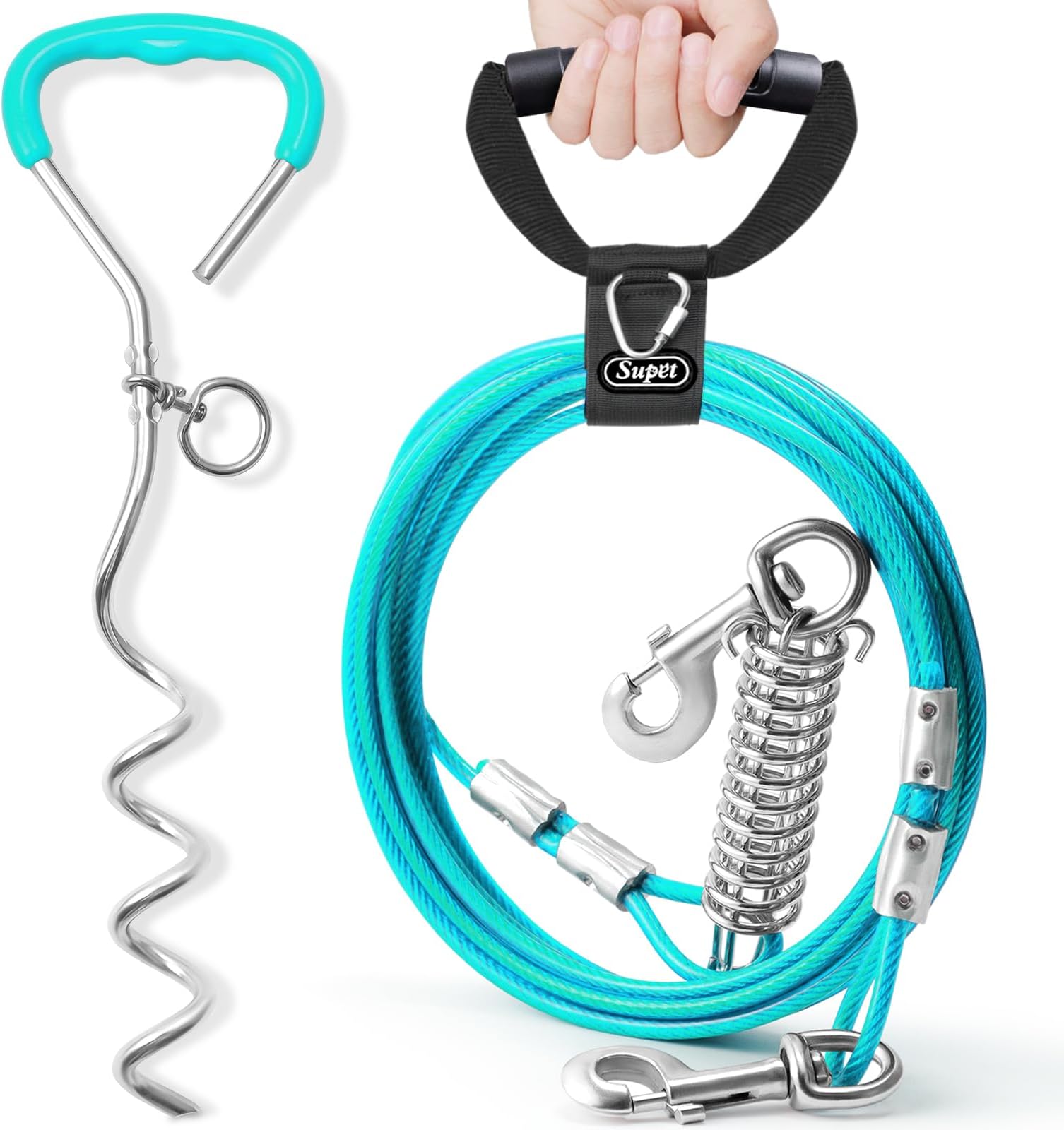 Amazon.com : Petbobi Dog Tie Out Cable and Stake - 30ft Heavy Duty ...