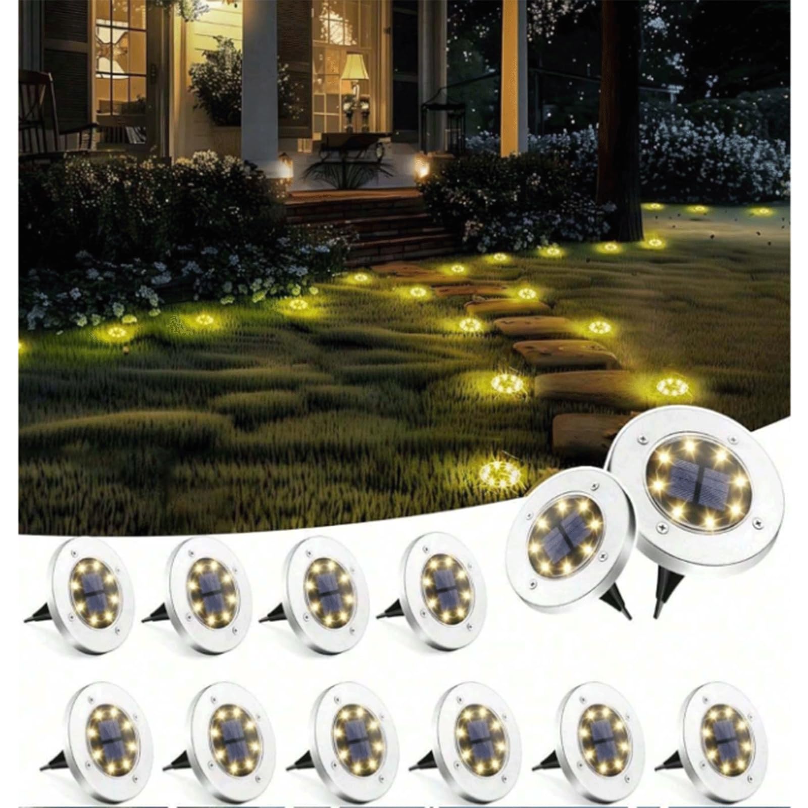 12Pack Solar Ground Lights, 10 LED Waterproof Garden Lights Outdoor ...