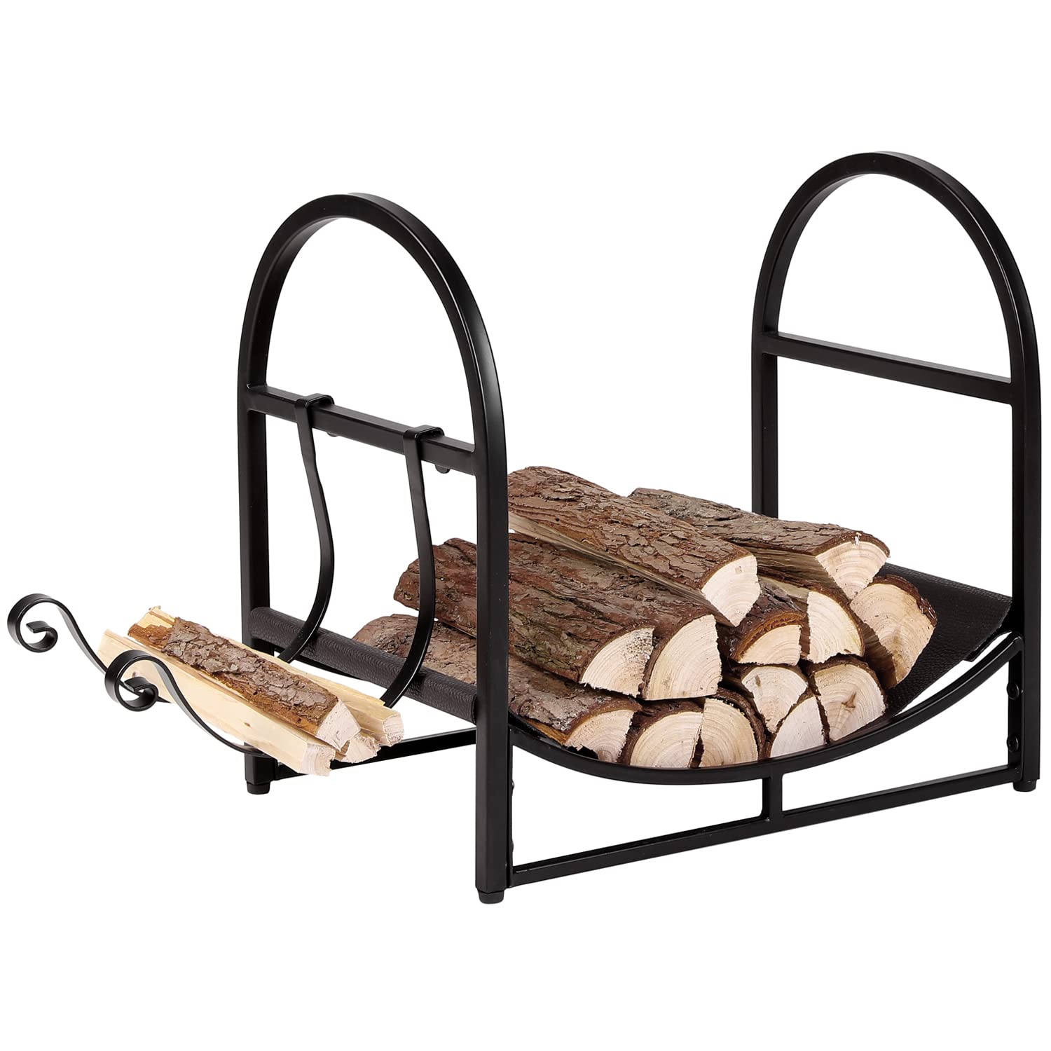 Amazon.com : MyGift Black Metal Compact Firewood Rack with Dark Brown ...