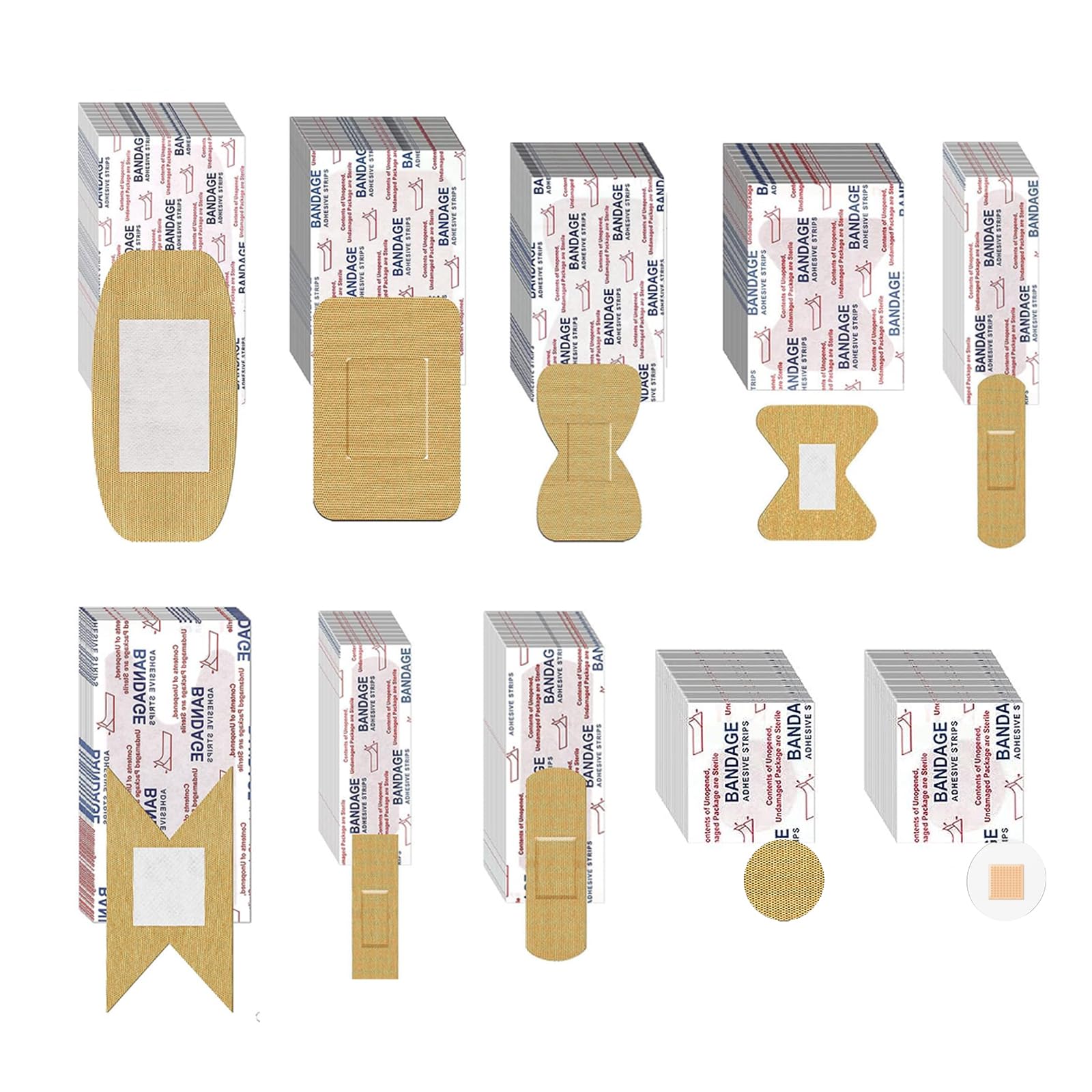 Assorted Bandages Variety Pack 200 Pieces，Fabric Adhesive Bandages ...