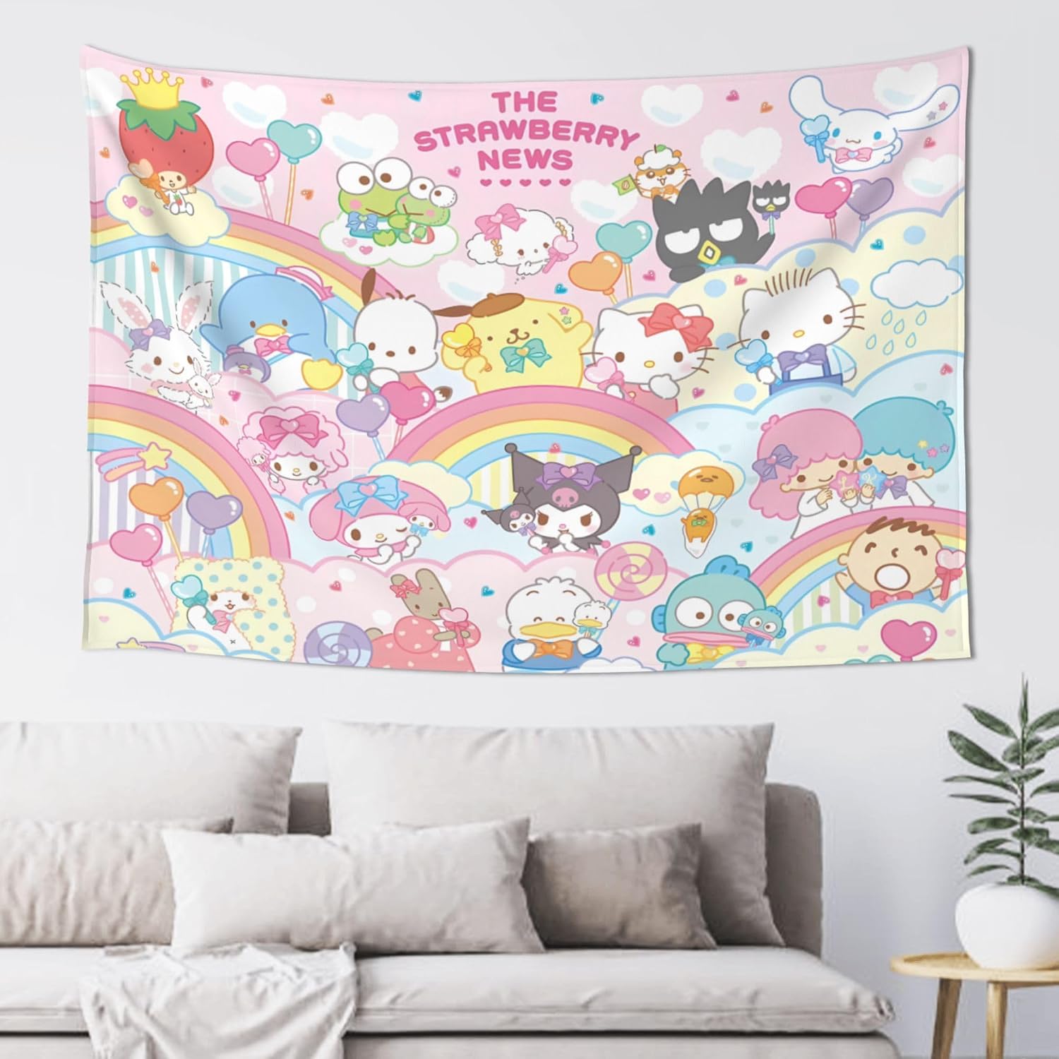 Amazon.com: JunYuanTE Cartoon Pink Cat Kawaii Tapestry Aesthetic Cute ...
