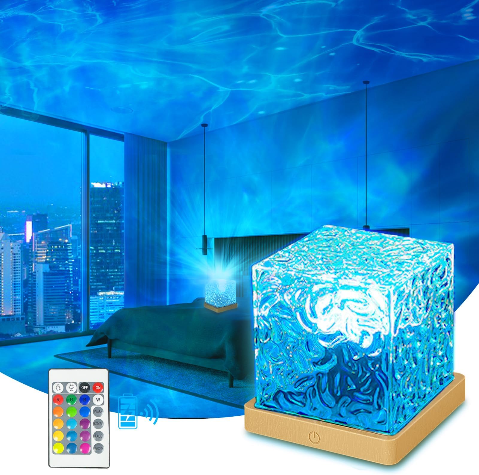 Ocean Wave Projector Lamp, Water Ripple Lamp Night Light, 16 Colors ...