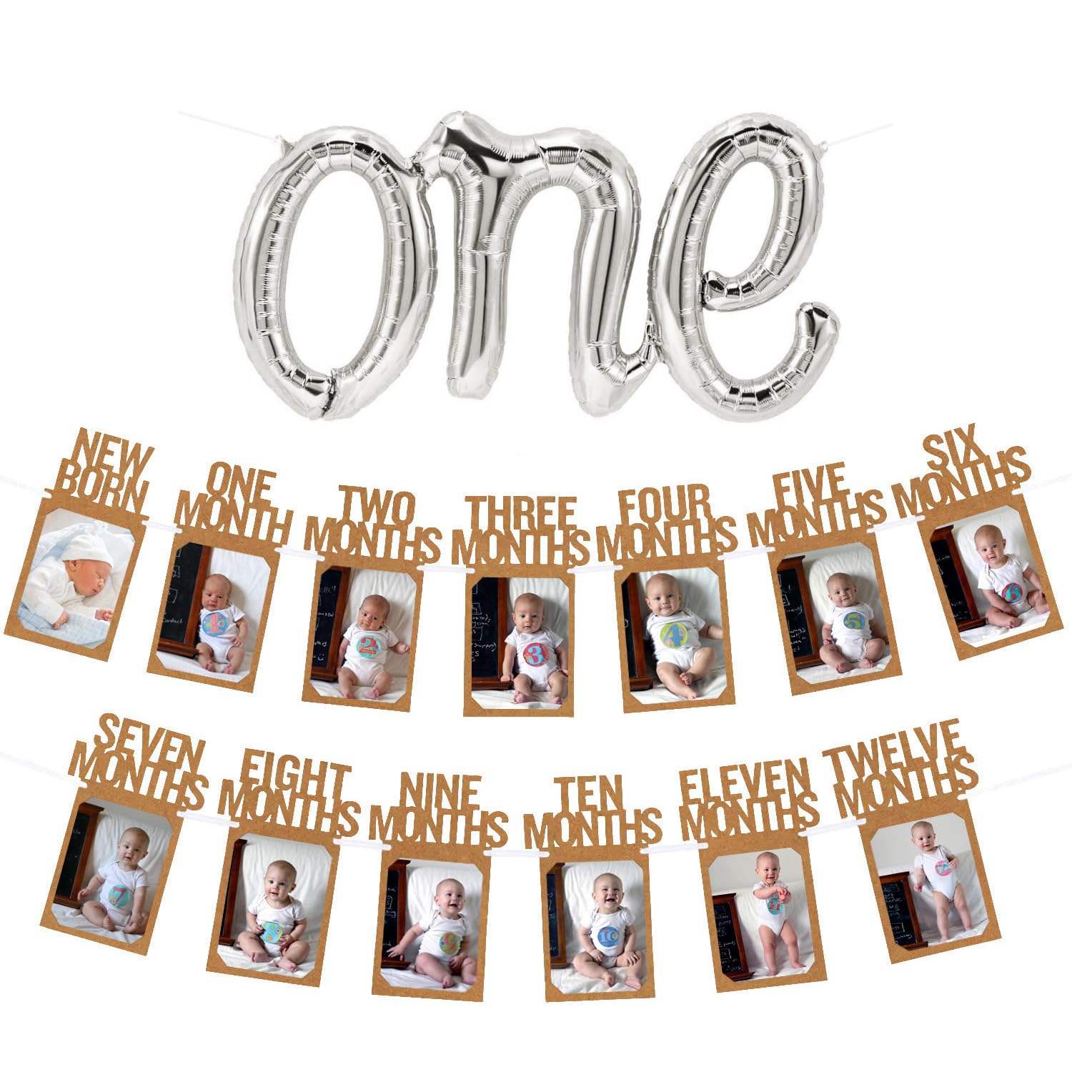 Amazon.com: 1st Birthday Banners Baby Photo Banner Brown ONE letter ...