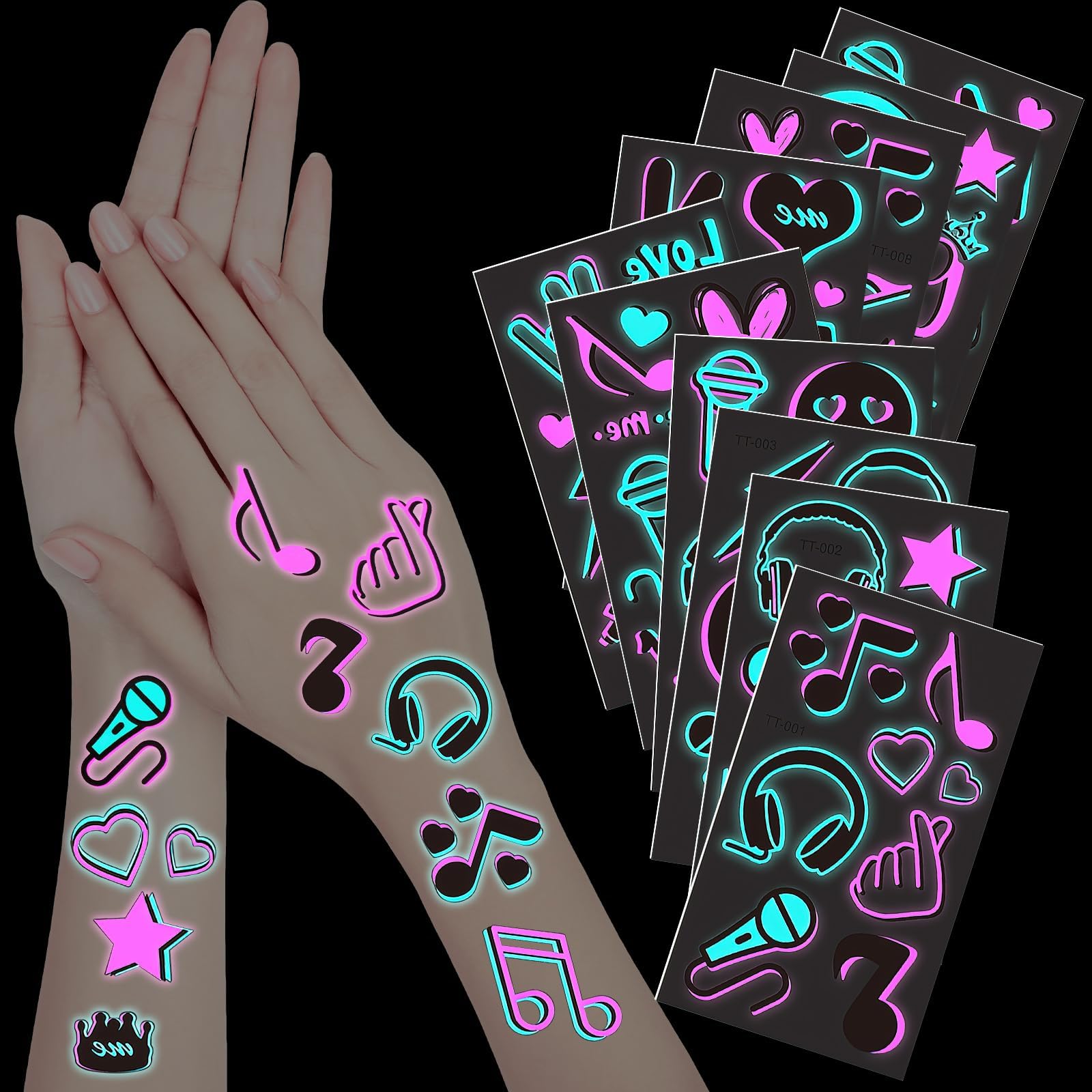 Amazon.com : JUNEBRUSHS Glow in Dark Temporary Tattoos, 20 Sheet Glow ...