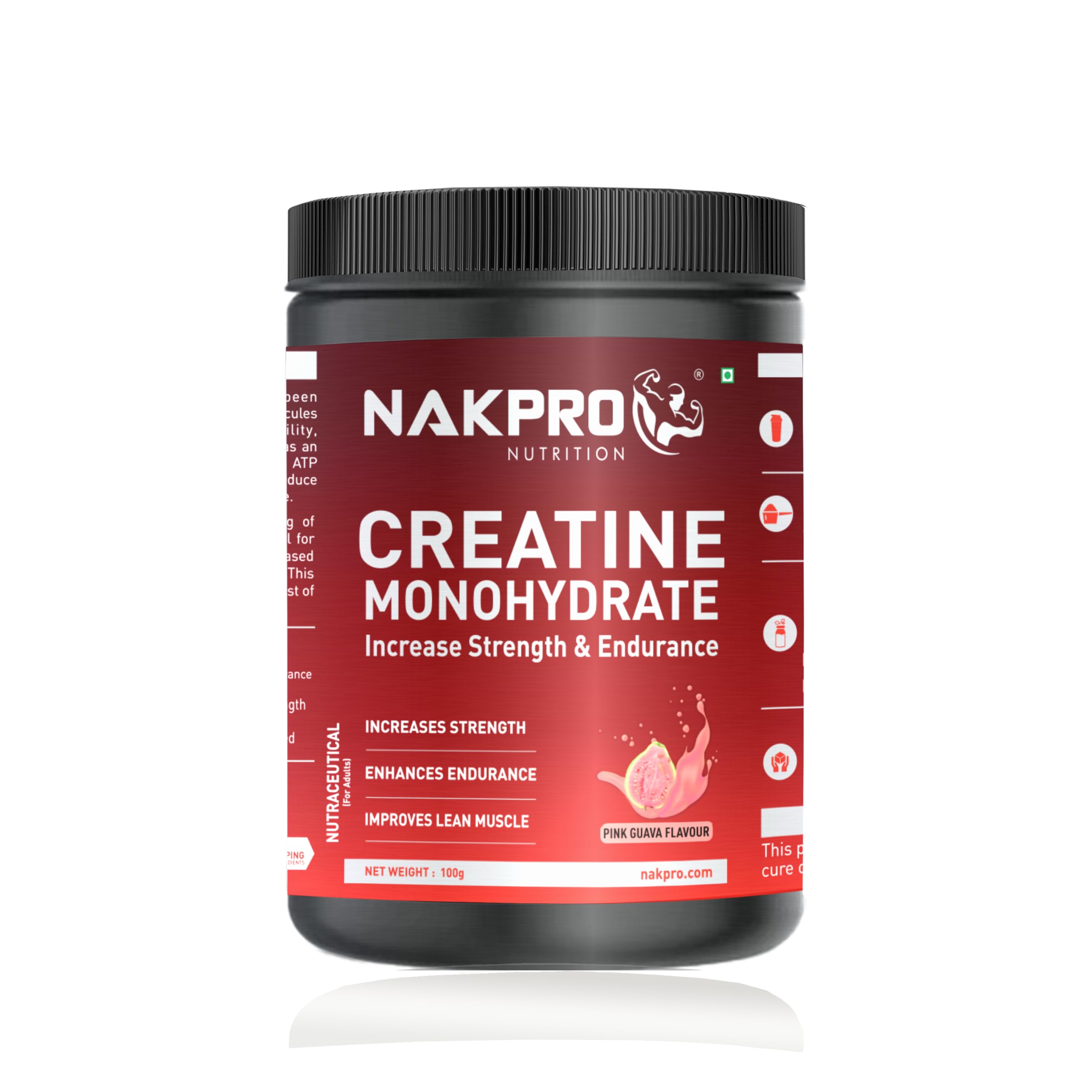 NAKPRO Micronised Creatine Monohydrate Powder 100g Jar, Pink Guava | 3g ...