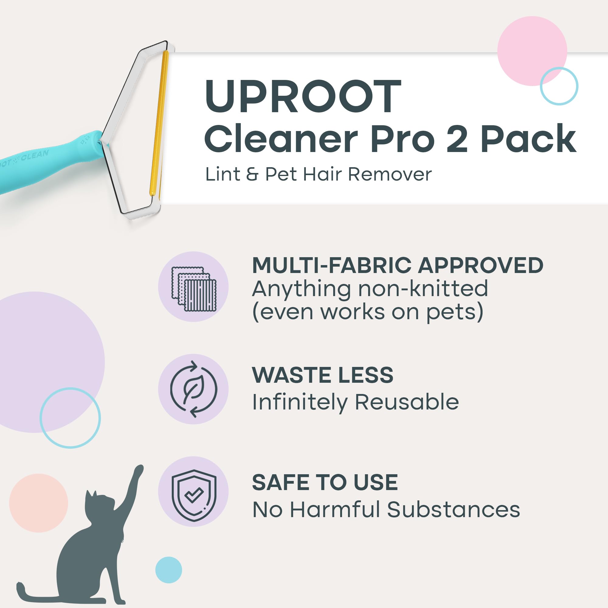 Uproot Cleaner Pro Pet Hair Remover 2 Pack - Reusable Cat Hair Remover - Dog Hair Remover Multi ...