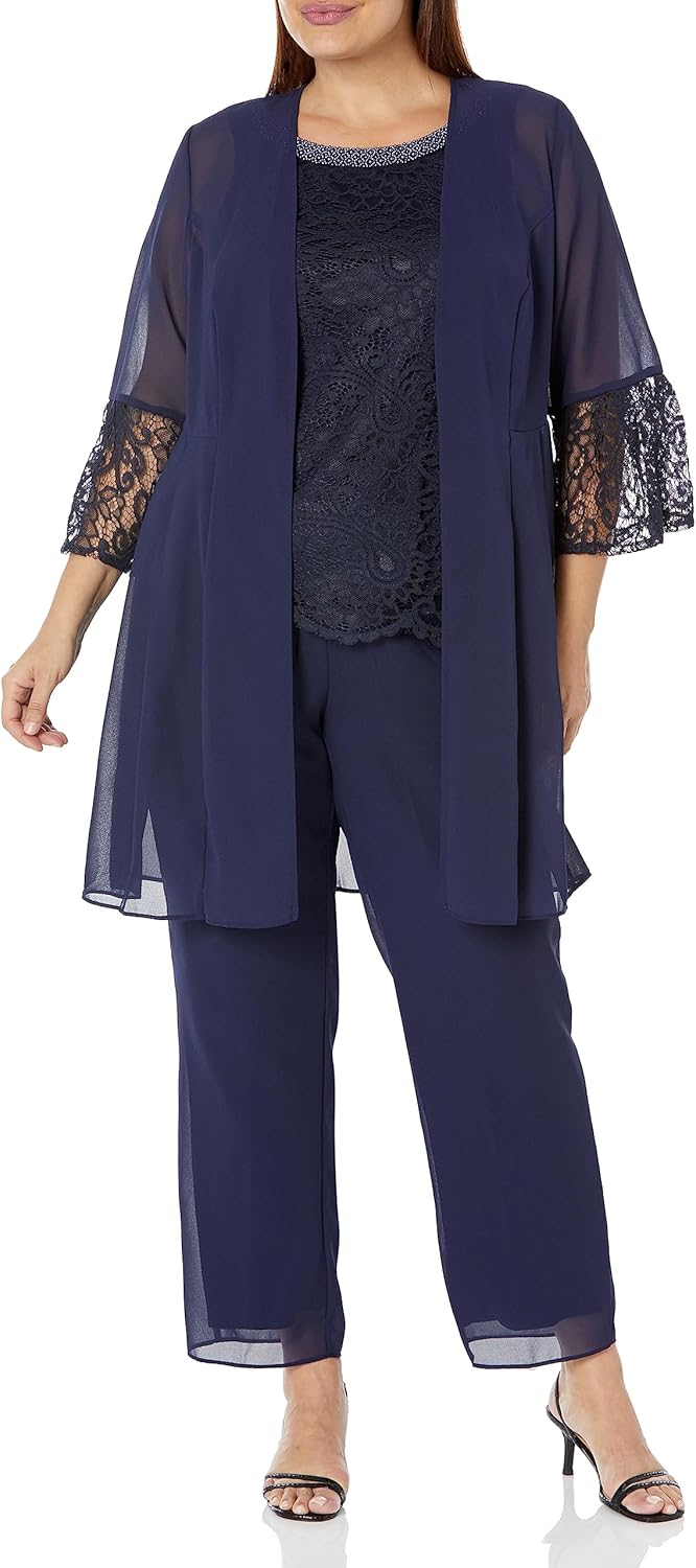 Amazon.com: Le Bos Women's Plus Size Classic 3 Piece Duster Length Pant ...