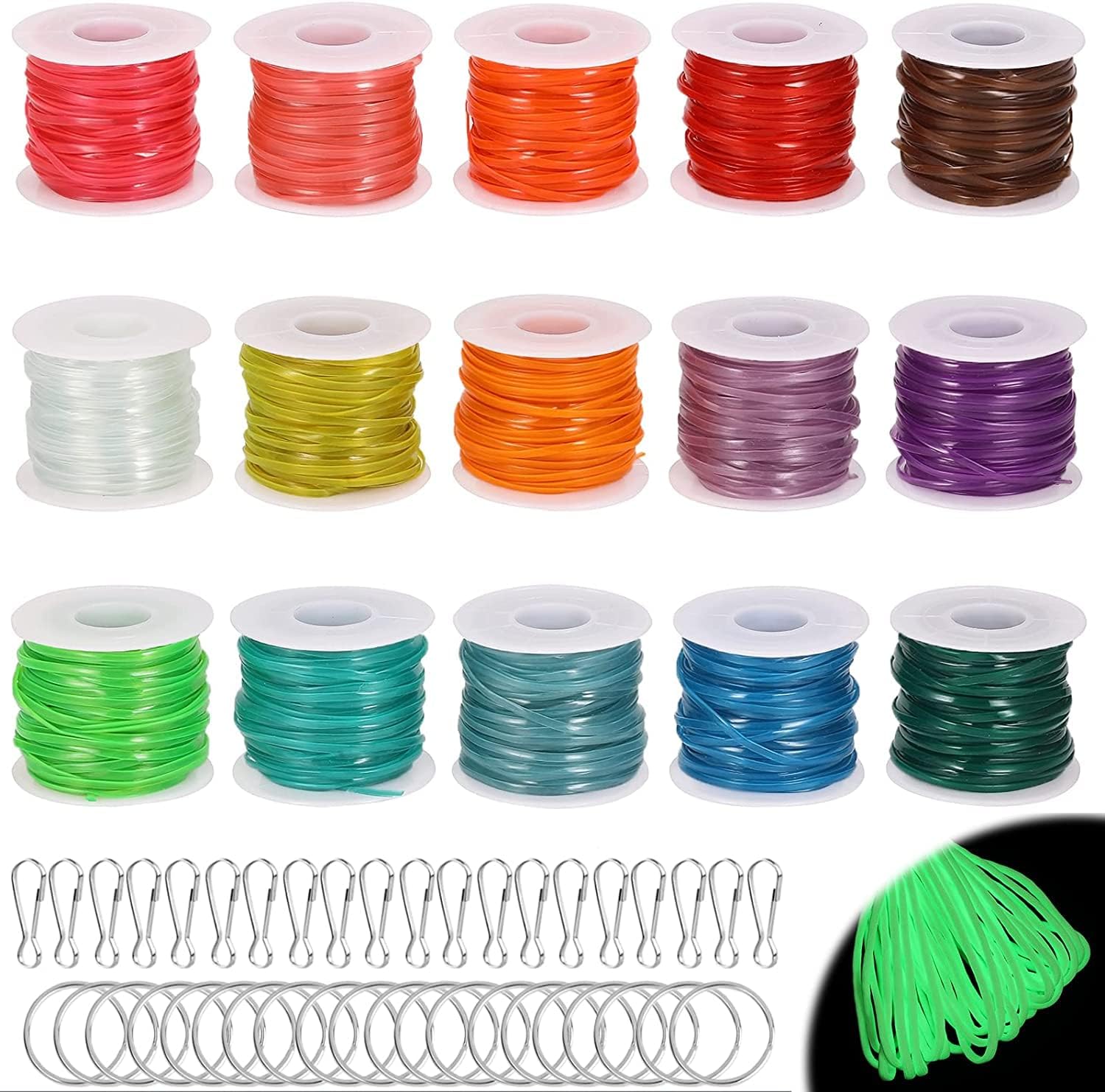 Luminous Lanyard String,15 Rolls Gimp Plastic String Lacing Cord for ...