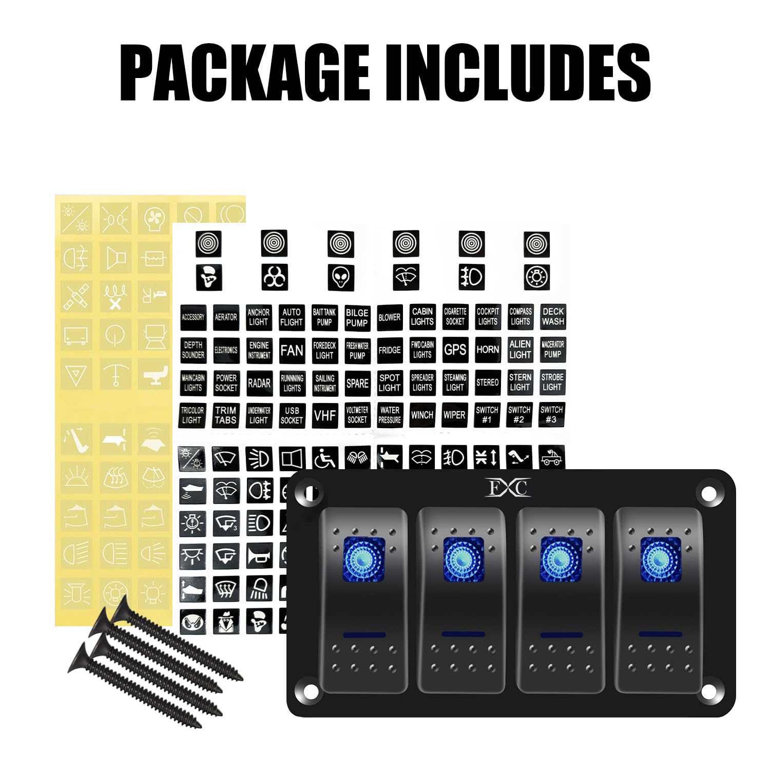 FXC Pre-Wired 4 Gang Rocker Switch Aluminum Panel with 40A Inline Fuse ...