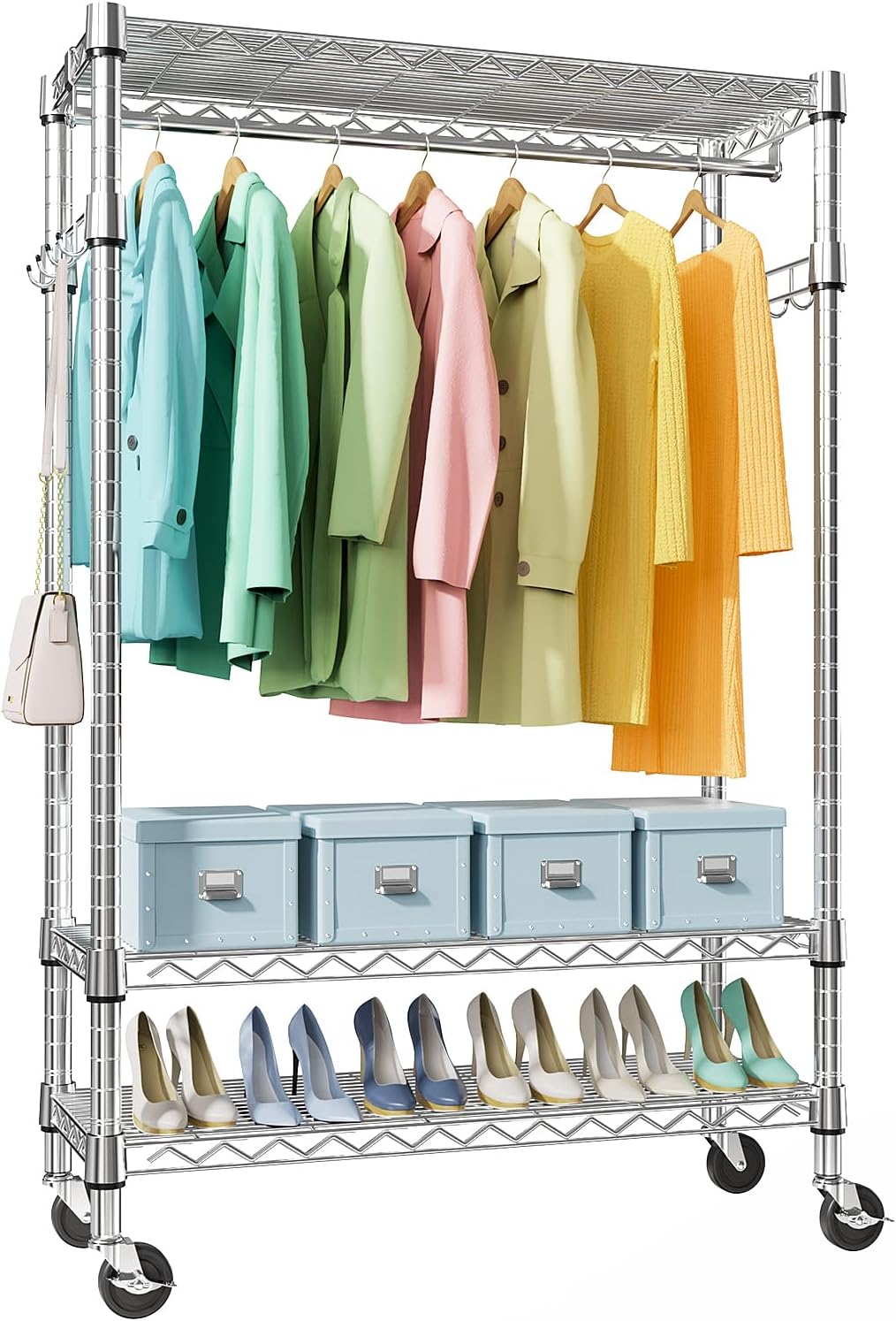 Amazon.com: MZG Heavy Duty Rolling Garment Rack 3 Tiers Adjustable Wire ...