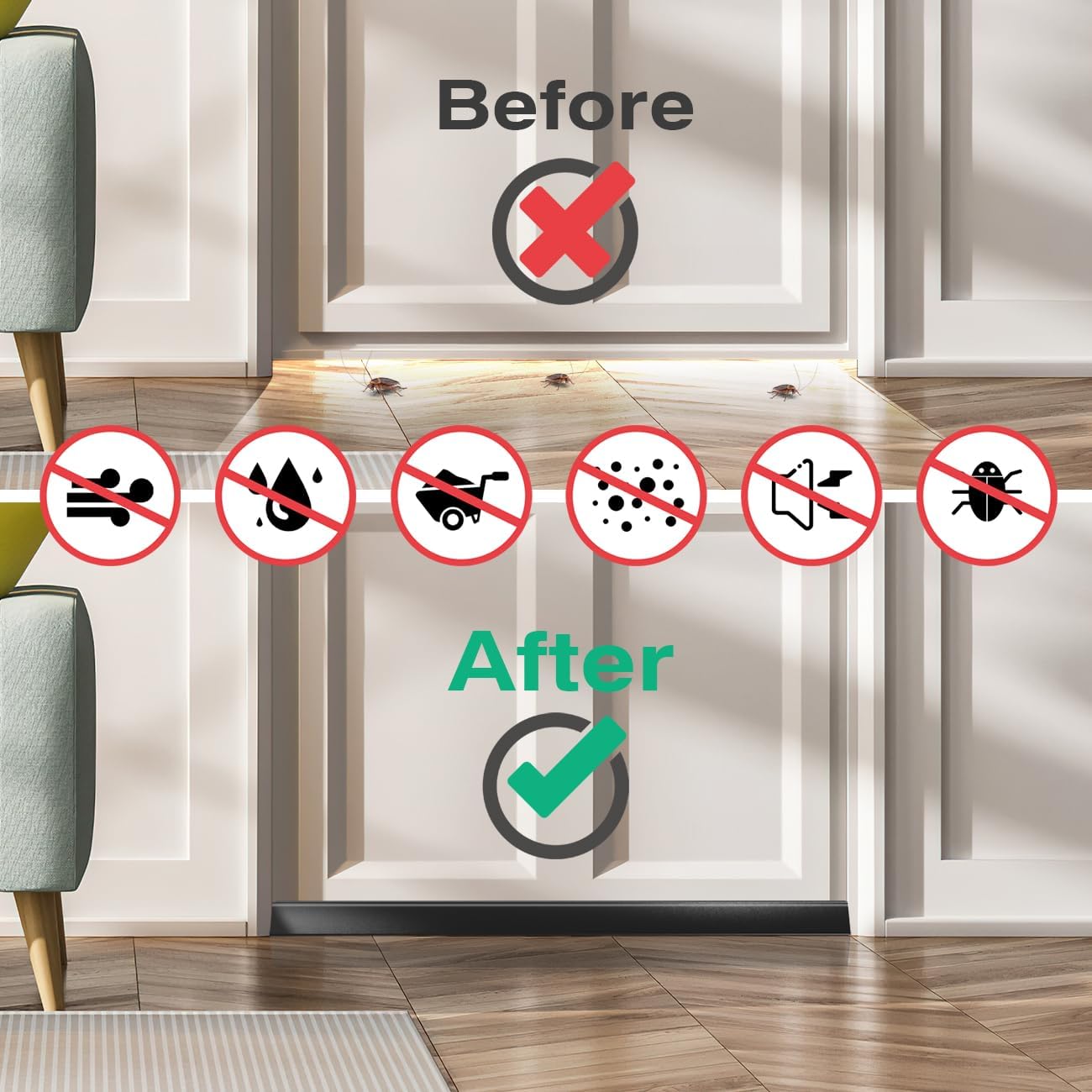 Lewondr Tope para puerta, 36 pulgadas, impermeable, bloqueador de ruido ...