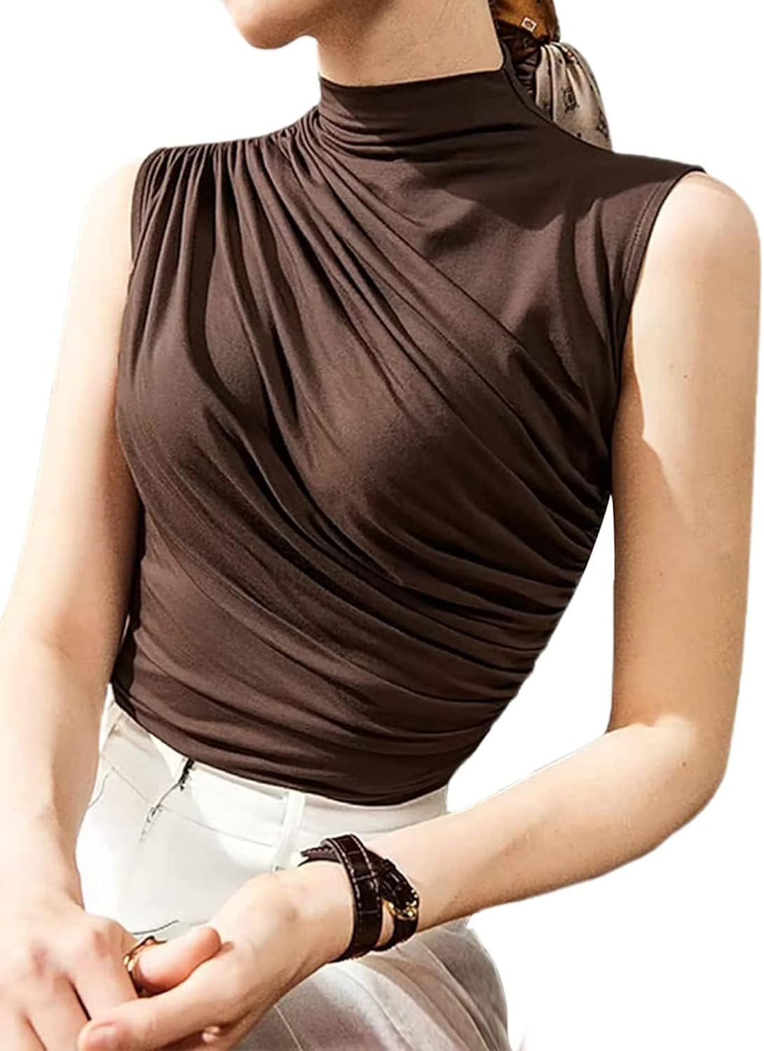 Avanova Women Ruched Summer Tank Top Fitted Sleeveless Shirt Blouses ...