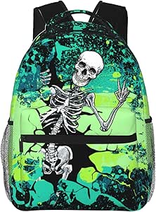 Amazon.com | VIPOIN Skeleton Backpack,Black Skull Backpack,Green Splash ...