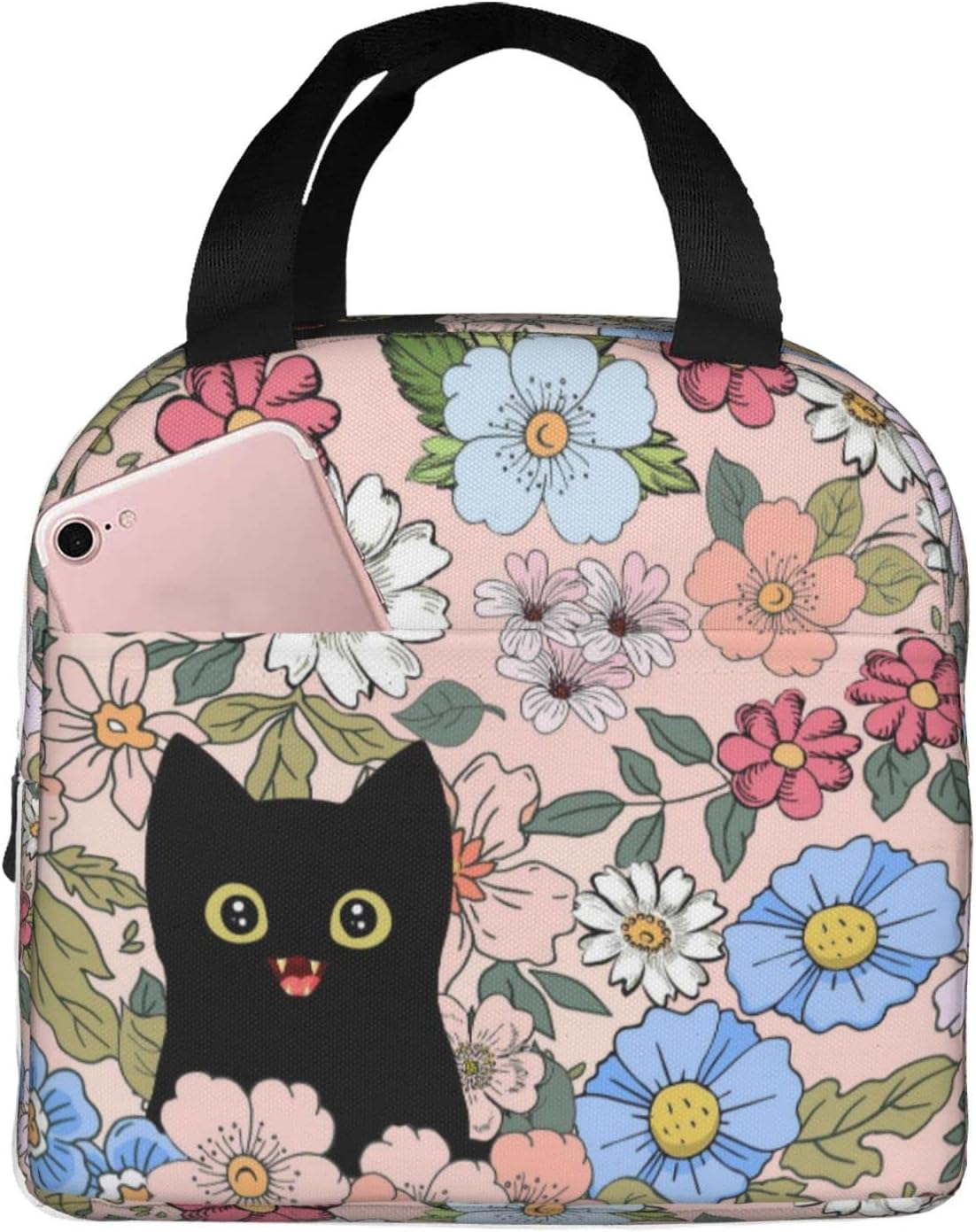 Amazon.com: WJLKSJD Black Cat Flower Lunch Box Insulated Totes Lunch ...