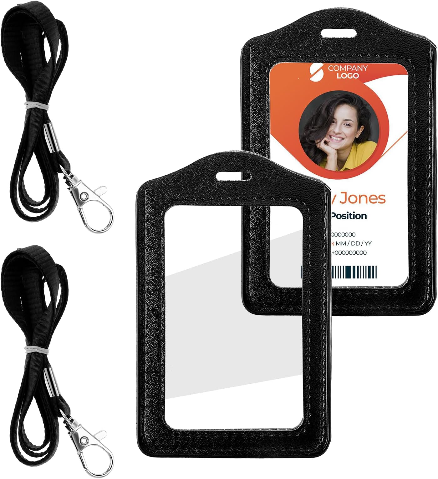 2PCS Card Holder with Lanyard, Clear Leather Badge Holder with Double ...