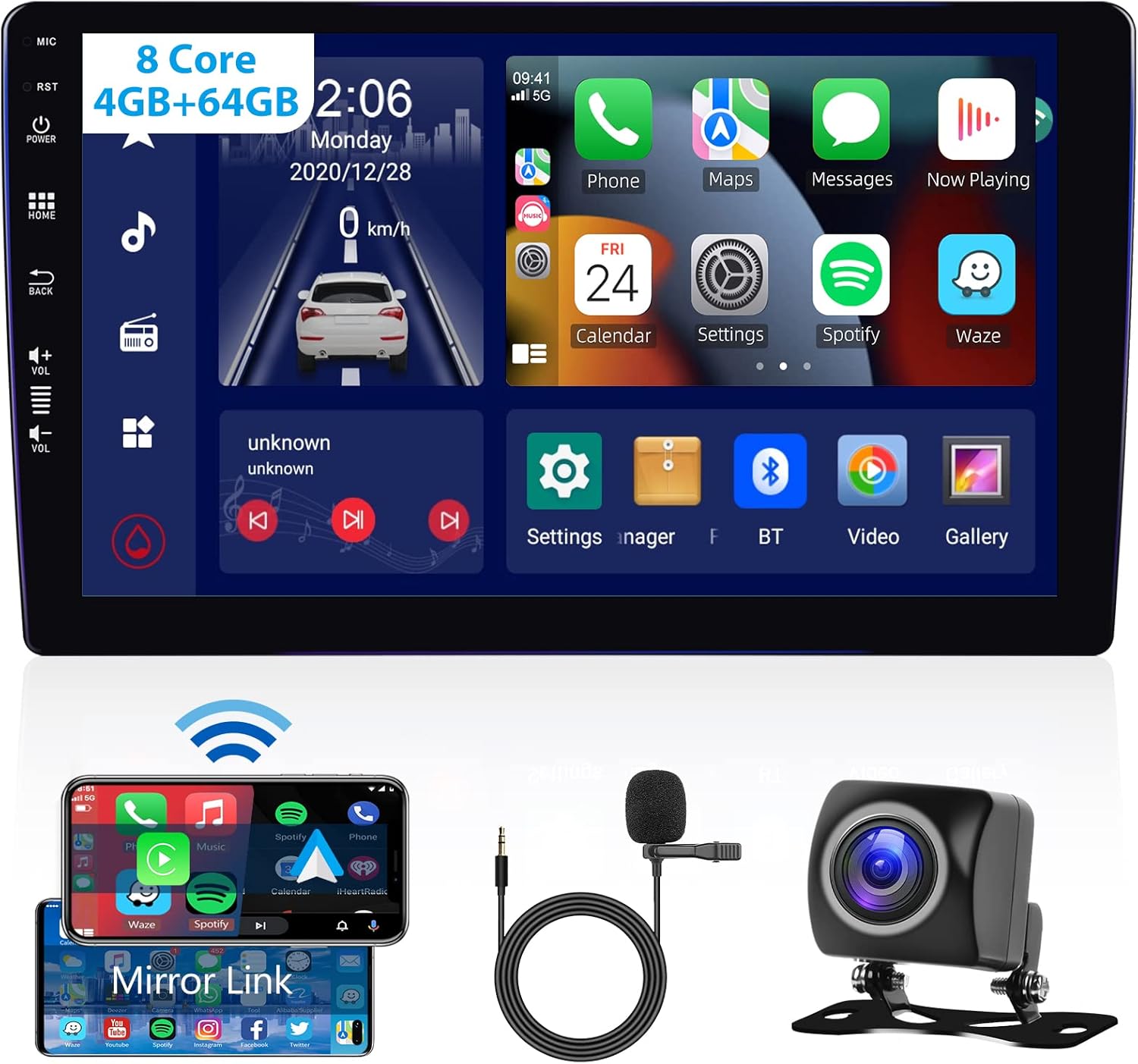 Autoradio 4GB 64GB 8-Kern Android mit Carplay Wireless Android Auto ...