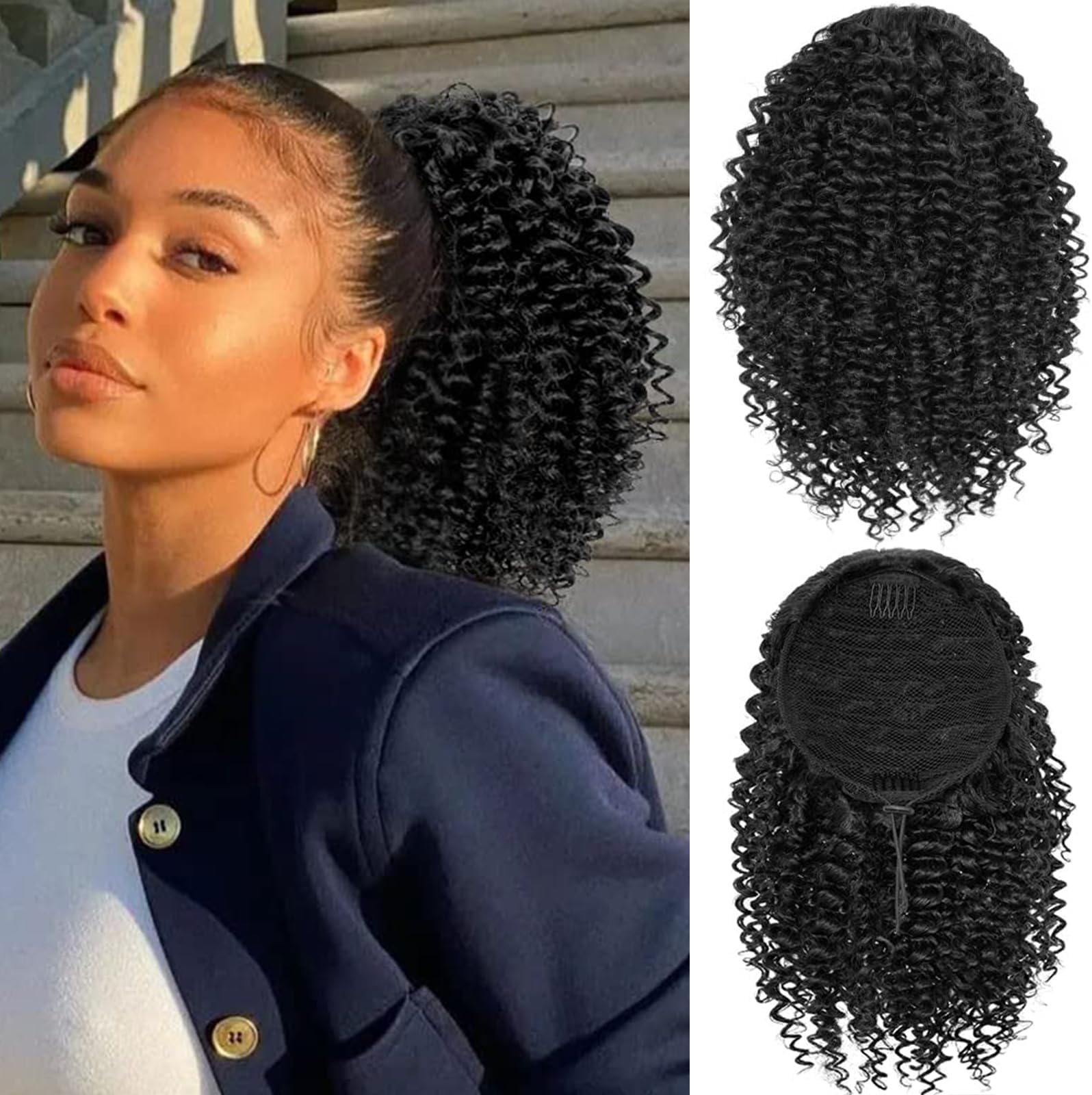 Amazon.com : ROSESSEA Short Afro Kinky Curly Ponytail Hair Piece for ...