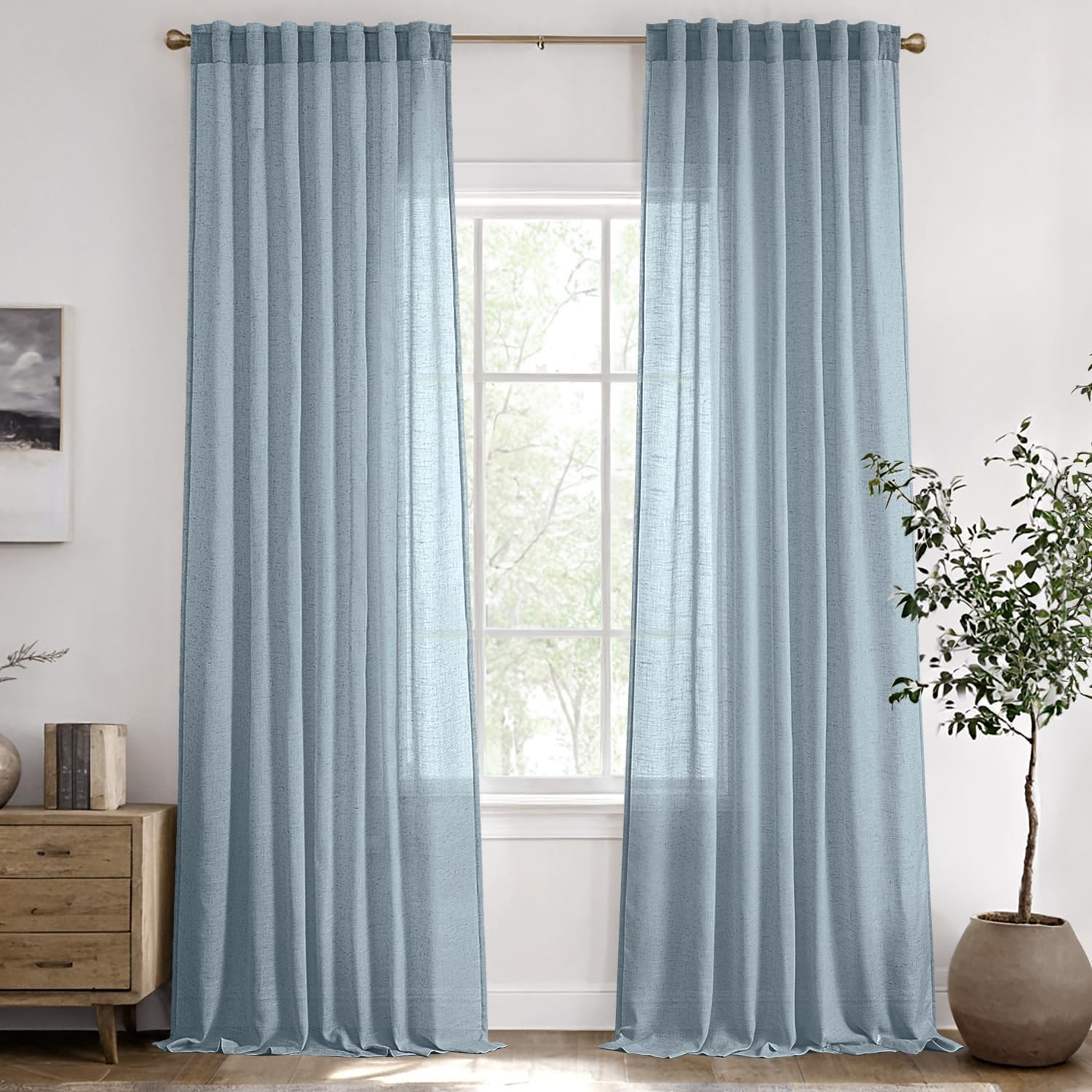 Amazon.com: ANRODUO Blue Linen Curtain 96 inch Length for Living Room ...