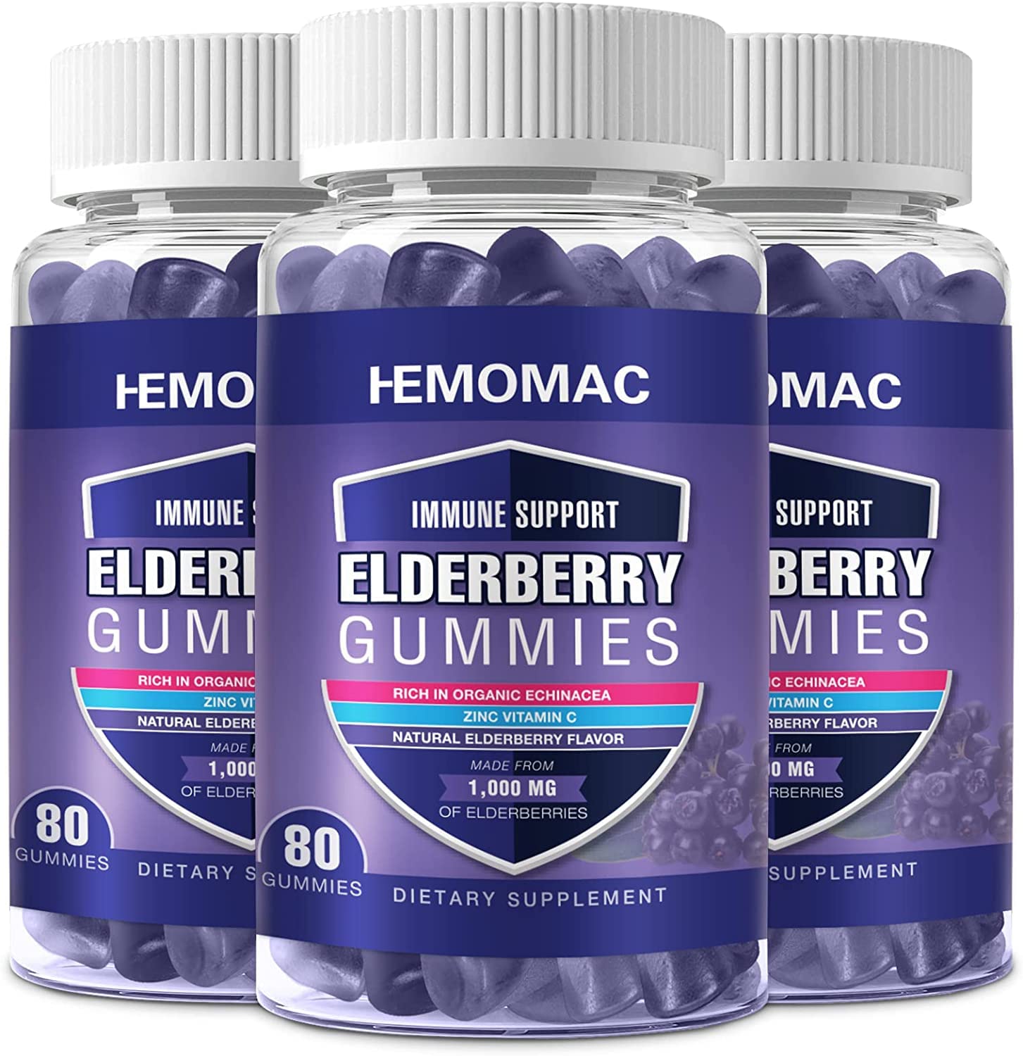 HEMOMAC 3 Packs Immune Support Sambucus Elderberry Gummies with Zinc ...