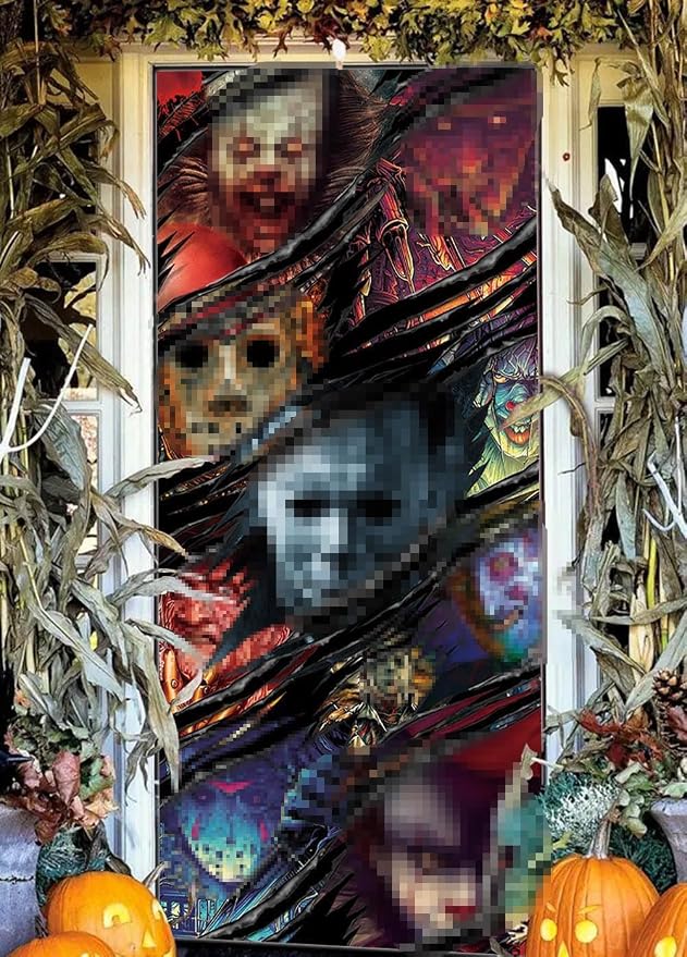 Amazon.com: Halloween Horror Movies Banner Door Cover Decoration ...