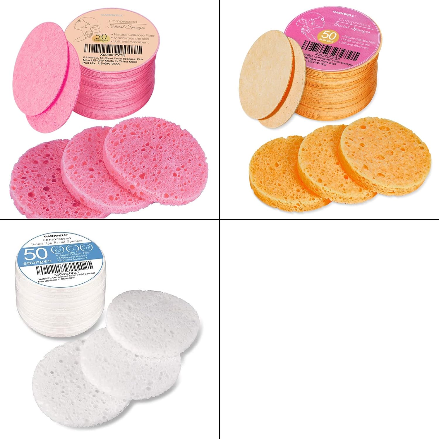 Amazon.com : 50-Count Compressed Facial Sponges, GAINWELL White ...