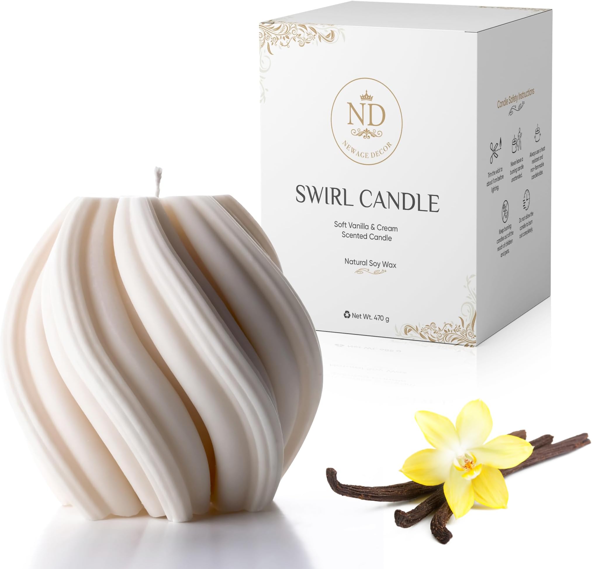Newage Decor Vanilla Scented Swirl Candle - Handmade in The UK - Unique ...