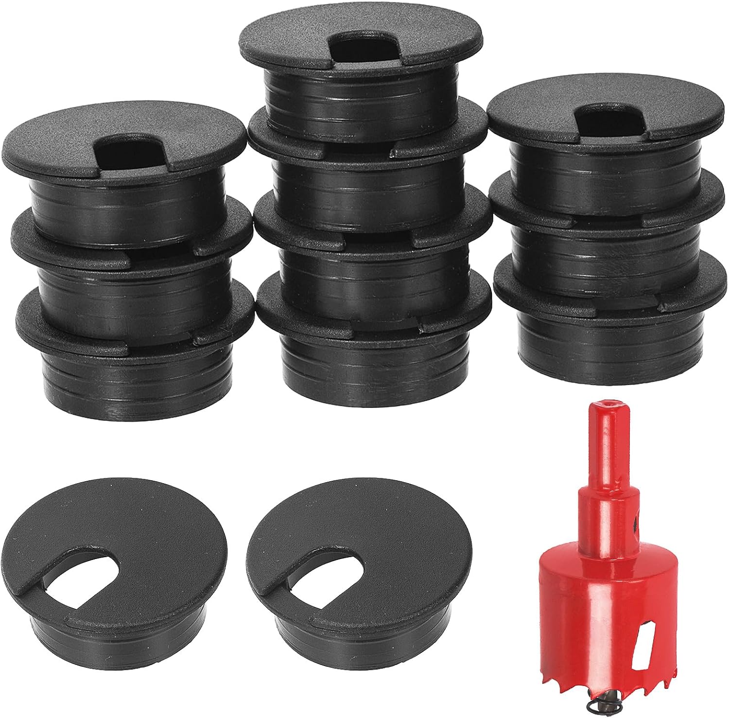 Swpeet 11Pcs Black Desk Cable Wire Grommet Cord with Hole Saw, Tidy ...