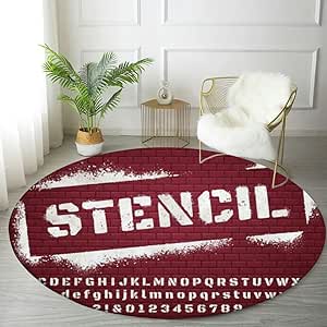 Amazon.com: Round Rug 4ft Circle Area Rug Stencil Font Graffiti Spray ...