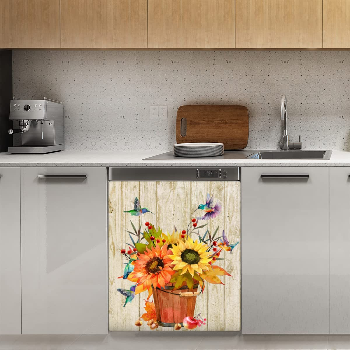 Retro Refrigerator Generic Sunflower And Rusty Watering Can On Vintage ...