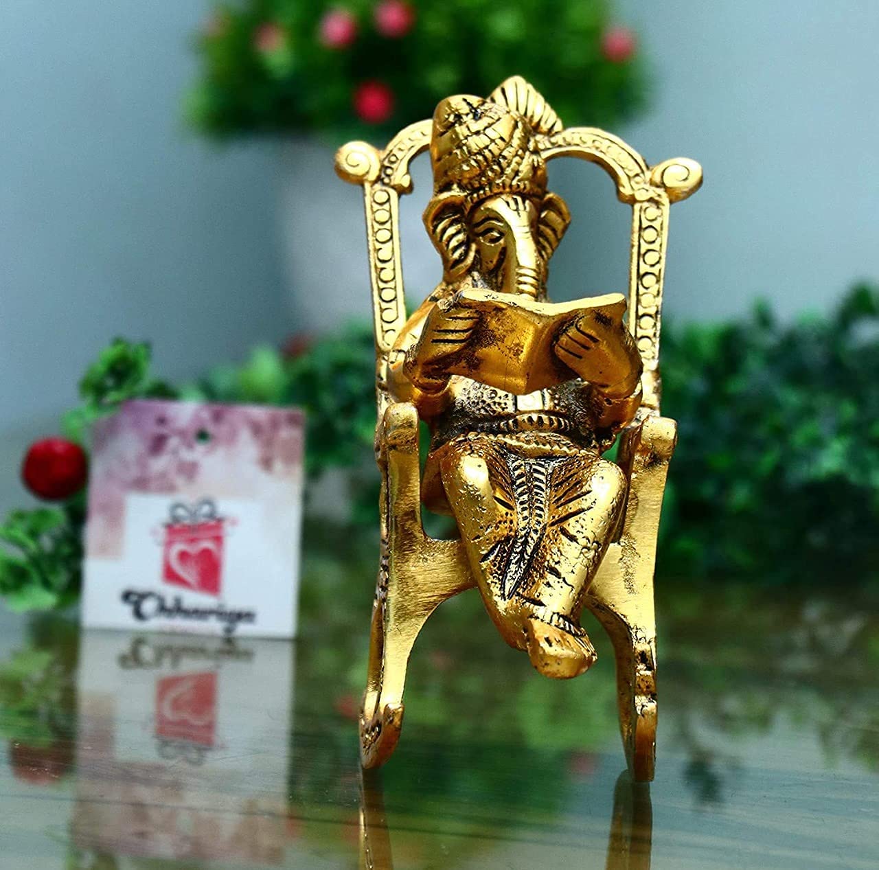 Buy KHANAK® 3D Moving Lord Ganesha Reading Ramayana Statue Hindu God ...